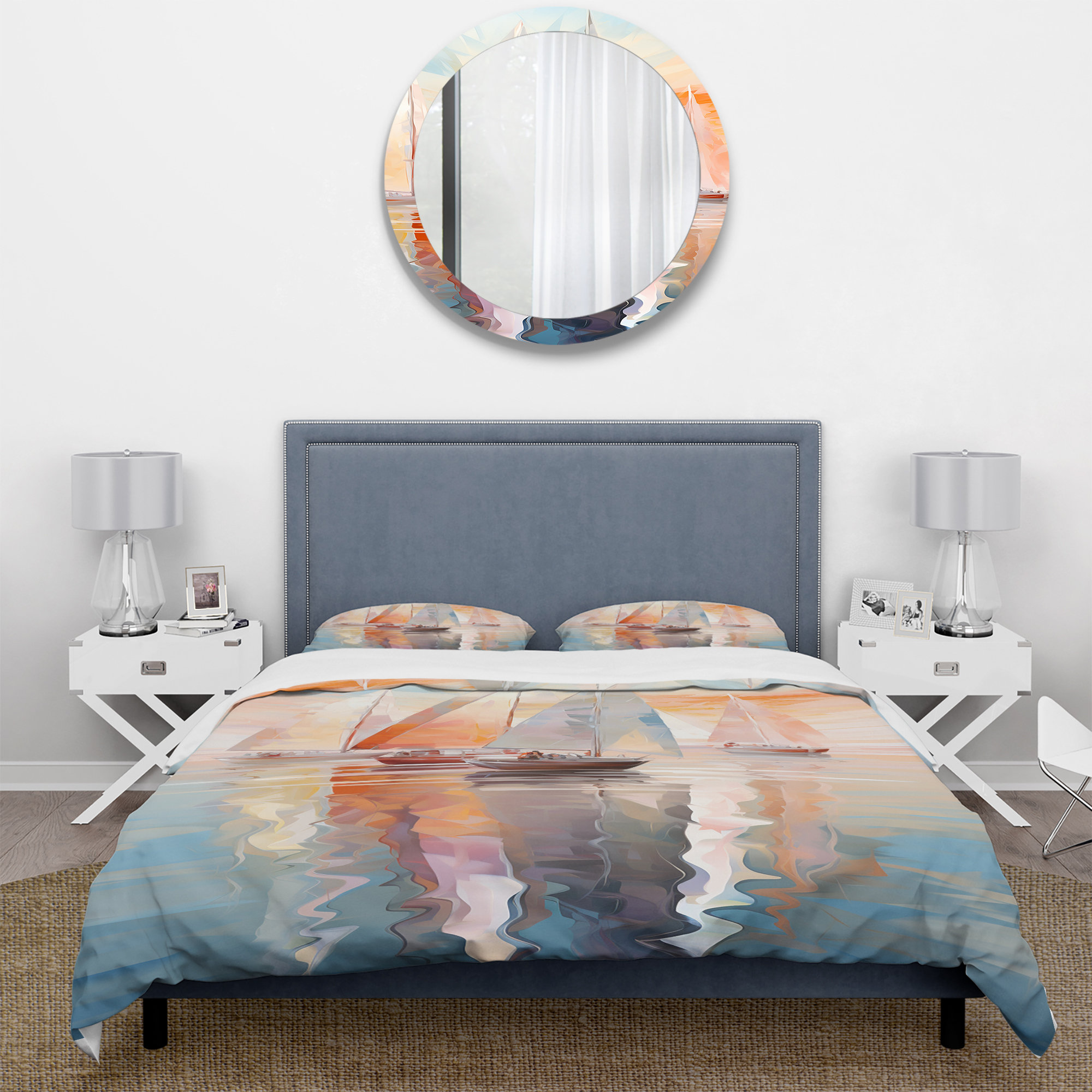 Design Art Minimalism Sailboat Rhythms IX - Transportation Duvet Cover Set - Microfiber ...