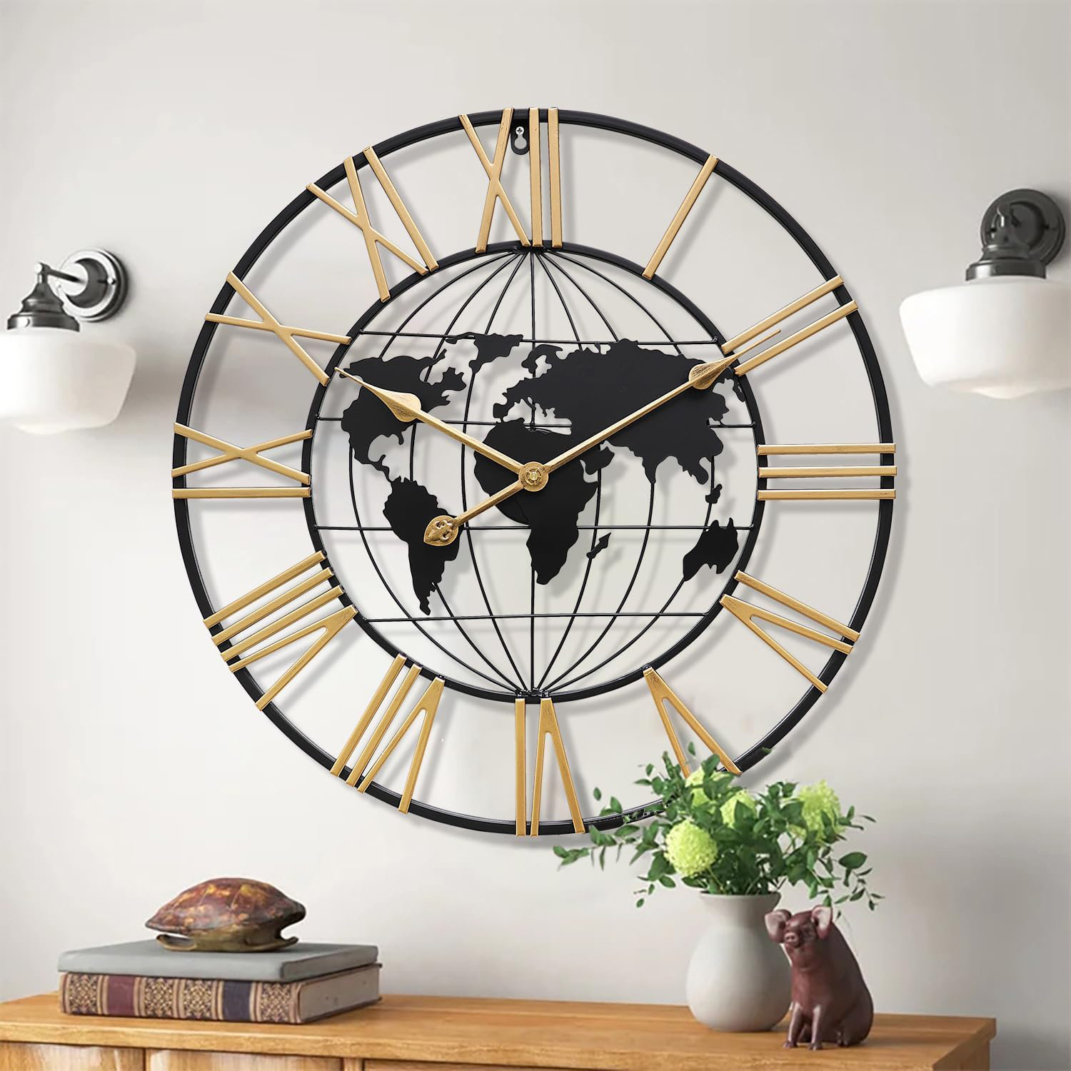 Everly Quinn Large World Map Wall Clock Metal Minimalist Modern Clock ...