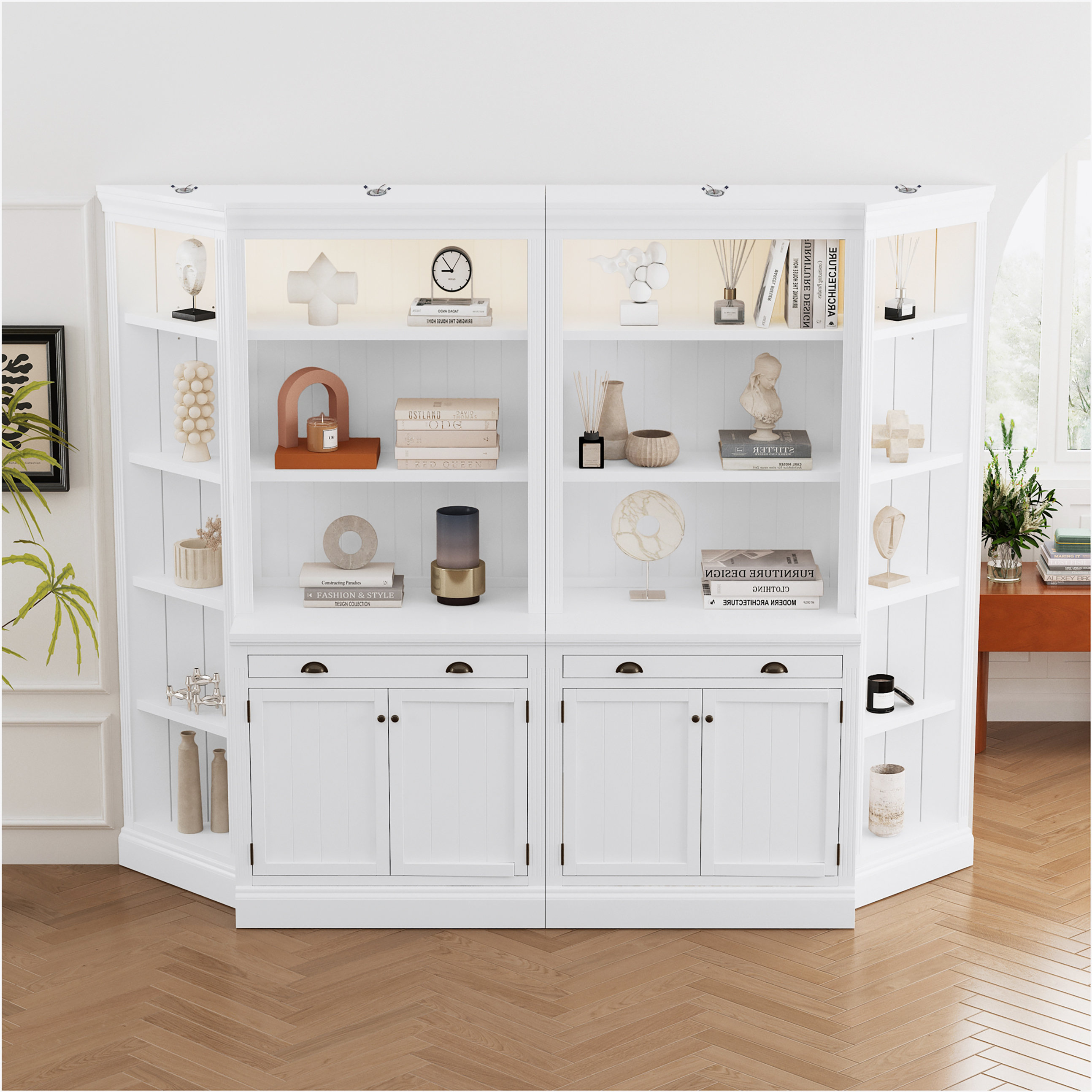 Farm on table 83.4"Tall Two Bookshelf with Two Corner Shelf Suite ...