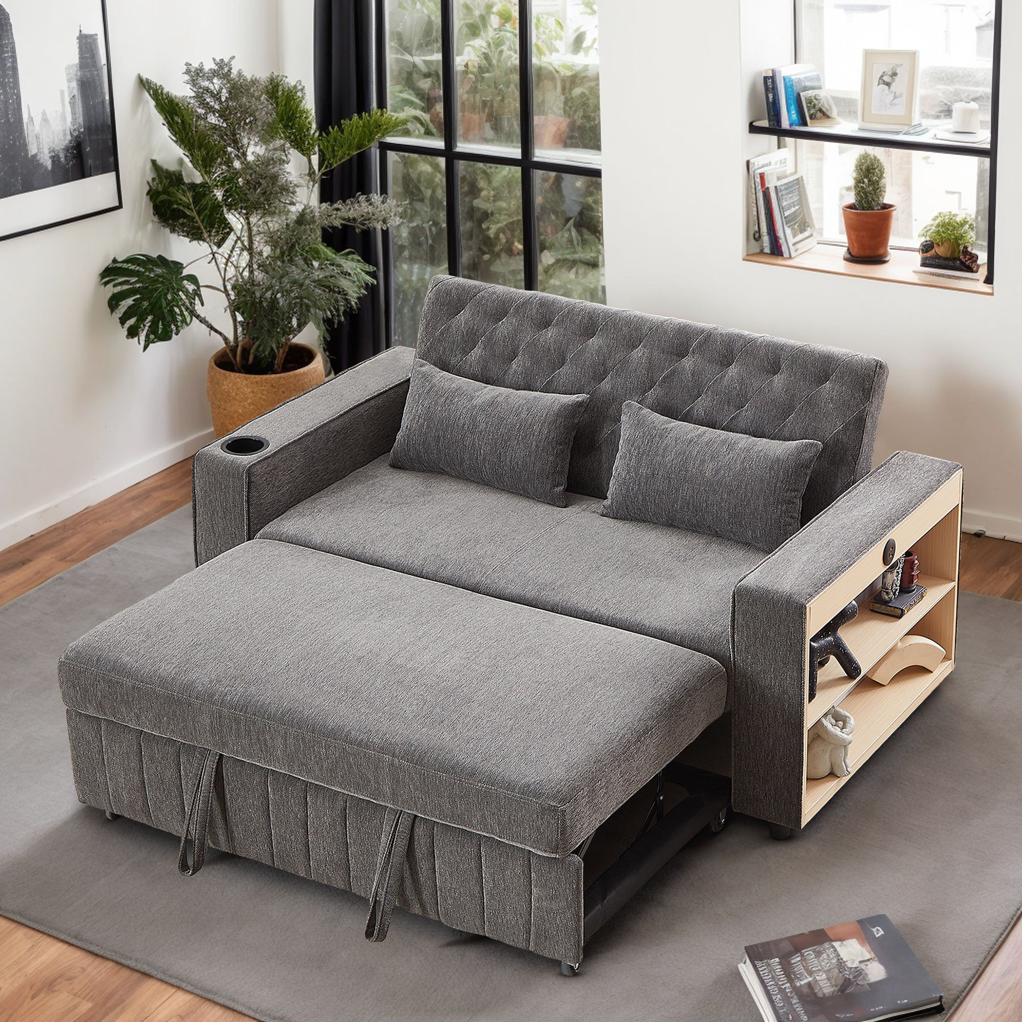 Mercer41 Pull-out Sofa Bed Convertible Versatile Sofa Chenille Modern ...