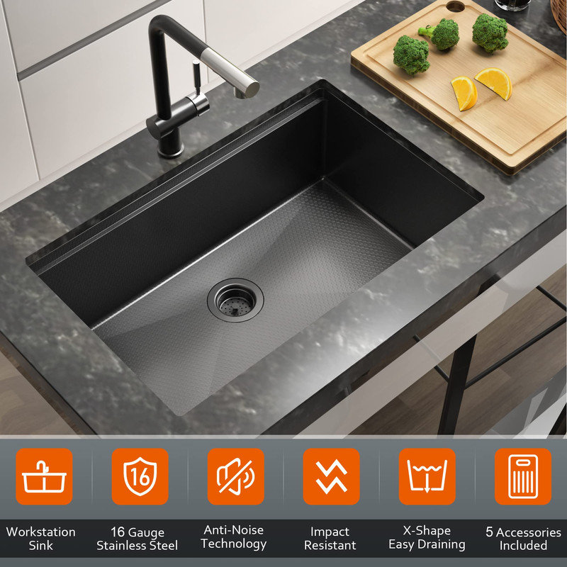 MENSARJOR 30 Inch Undermount Workstation Kitchen Sink - 16 Gauge ...