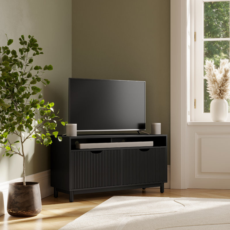 Wade Logan® Stead Fluted Corner Cabinet Tv Stand (43") - Natural Oak ...