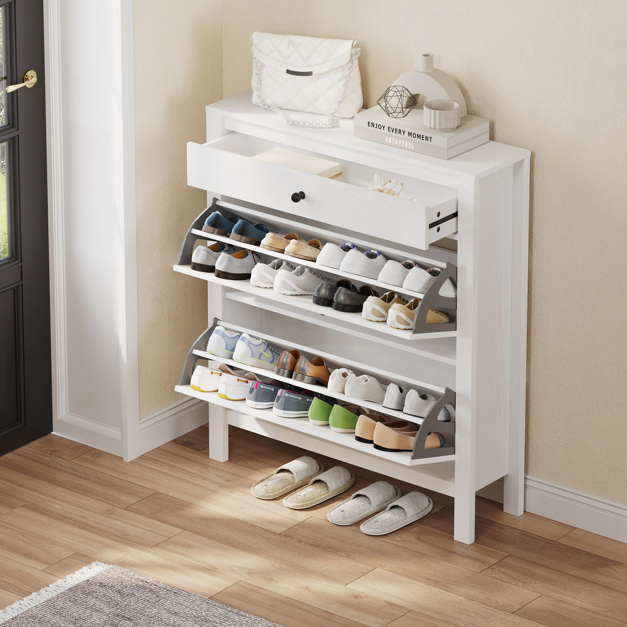 Hokku Designs Freestanding shoe storage rack with double flap drawers ...