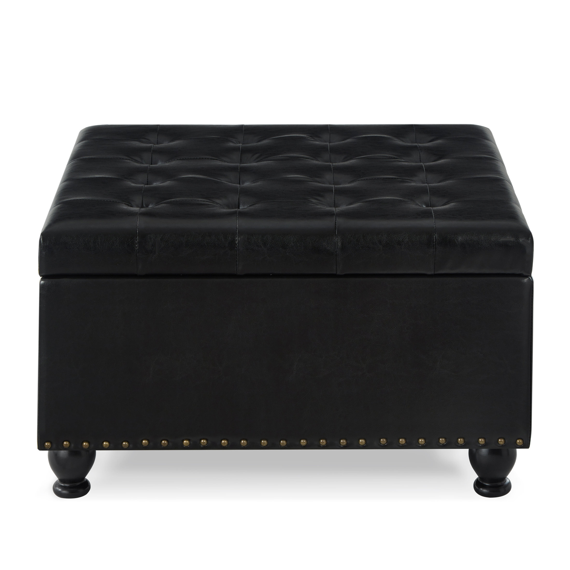 Alcott Hill® Large Square Storage Ottoman With Wooden Legs, Upholstered ...