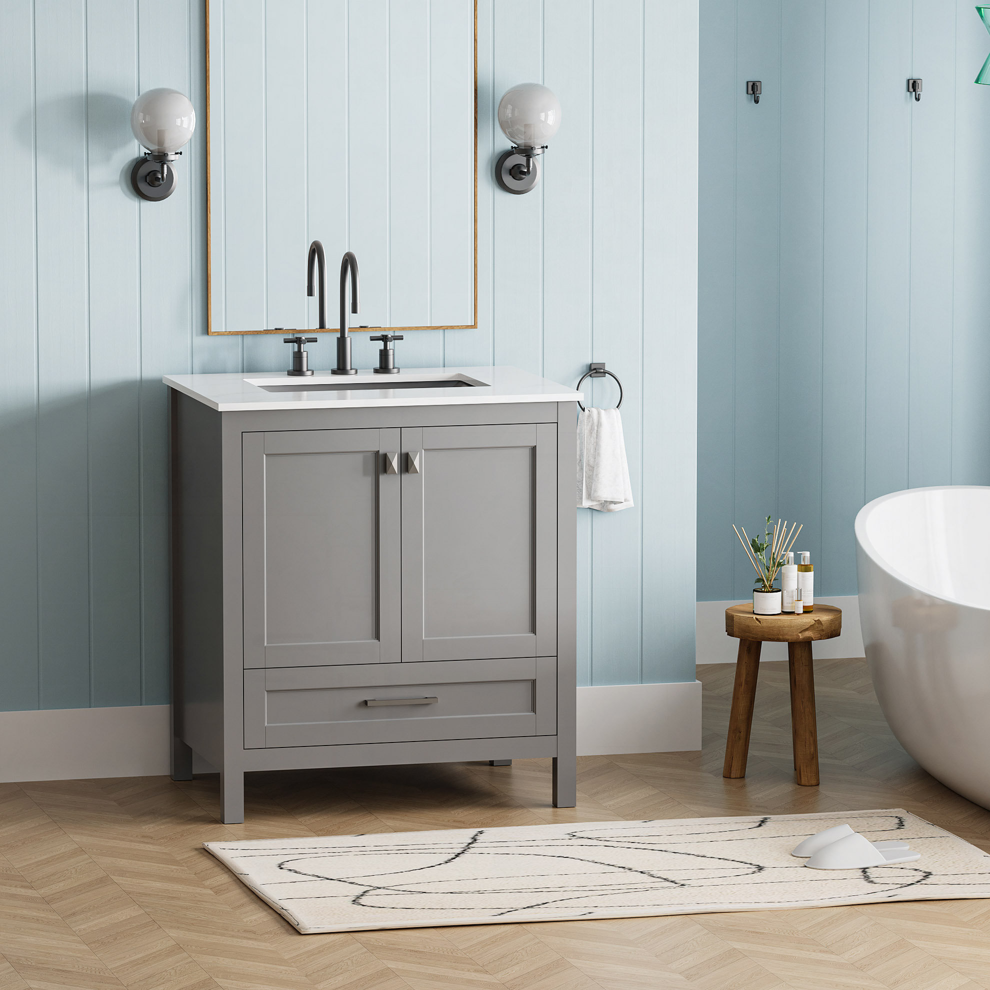 weixunguang Freestanding Bathroom Vanity With Sink, Carrara Engineered ...