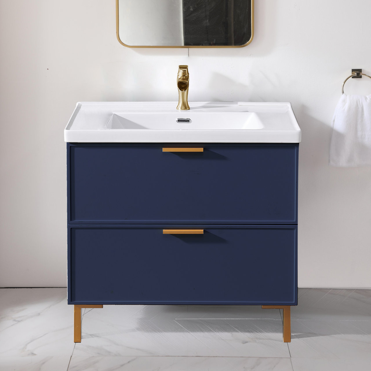 Mercer41 Shyleah 32" Modern Blue Free-standing Single Bathroom Vanity ...