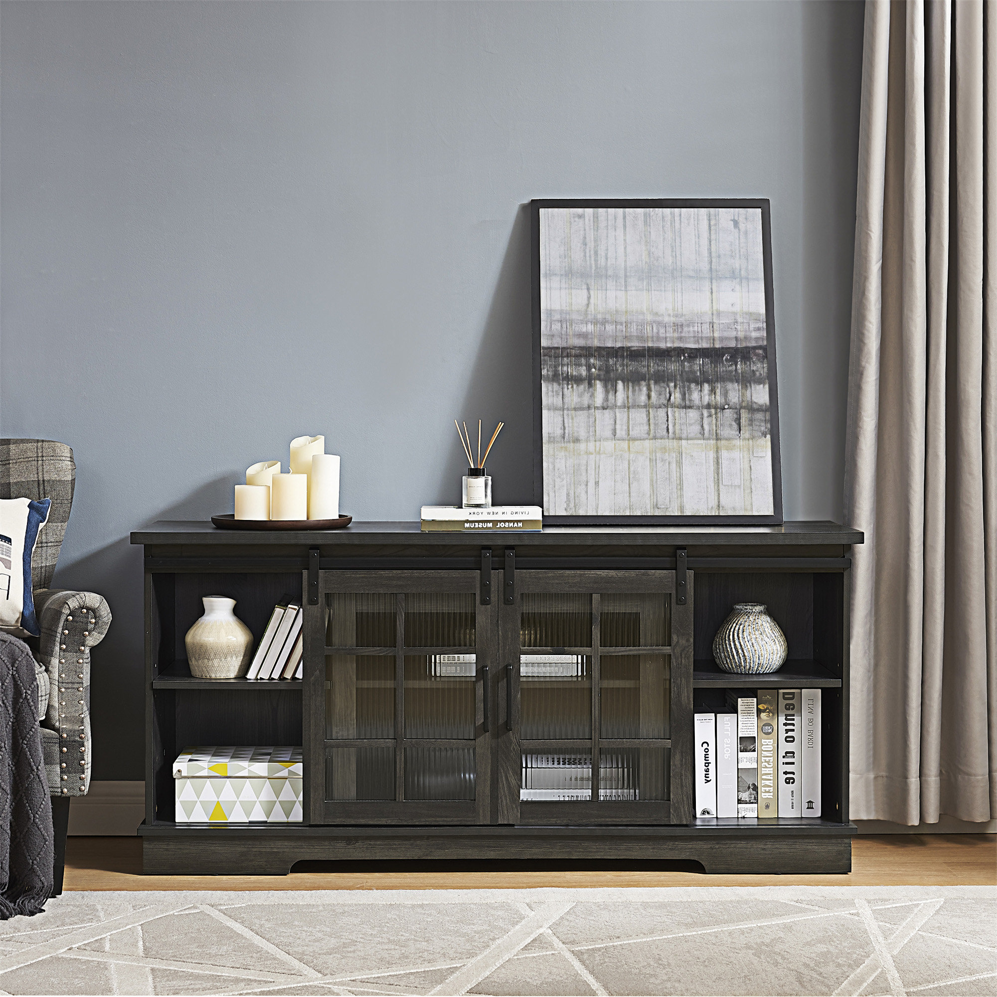 August Grove Multipurpose Sliding Door TV Stand Large Storage Cabinet ...