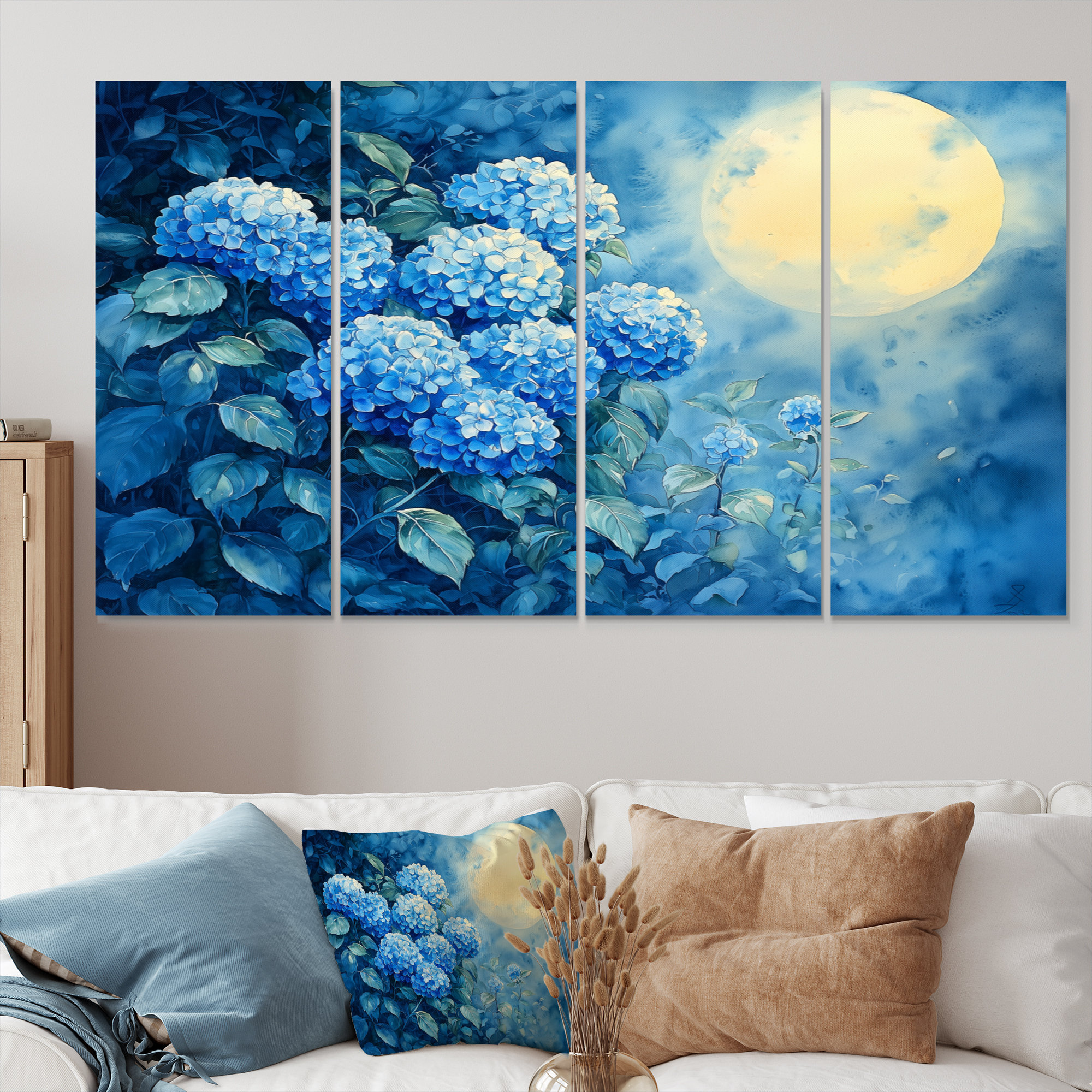 Red Barrel Studio Hydrangeas Under The Moonlight II - Hydrangea Wall ...