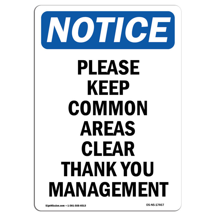 SignMission Please Keep Common Areas Clear Sign | Wayfair