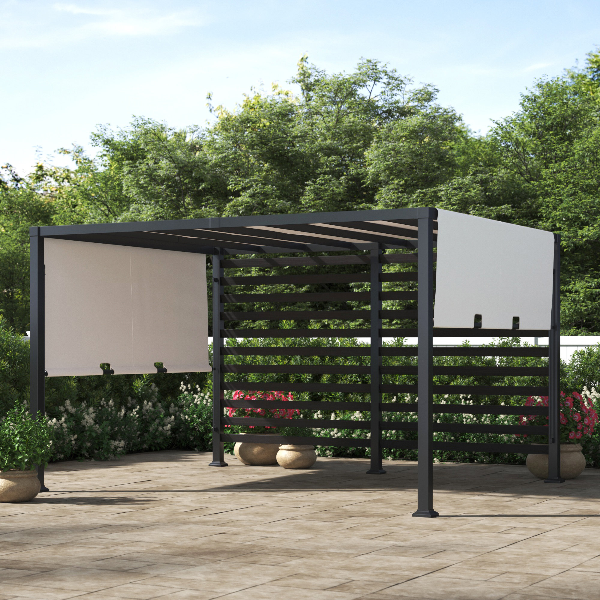 Sunjoy Outdoor Pergola 10 x 12 ft. Steel Pergolas with White Adjustable ...