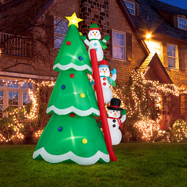 The Holiday Aisle® Lighted Inflatable Xmas Snowman Climbing Up Tree ...