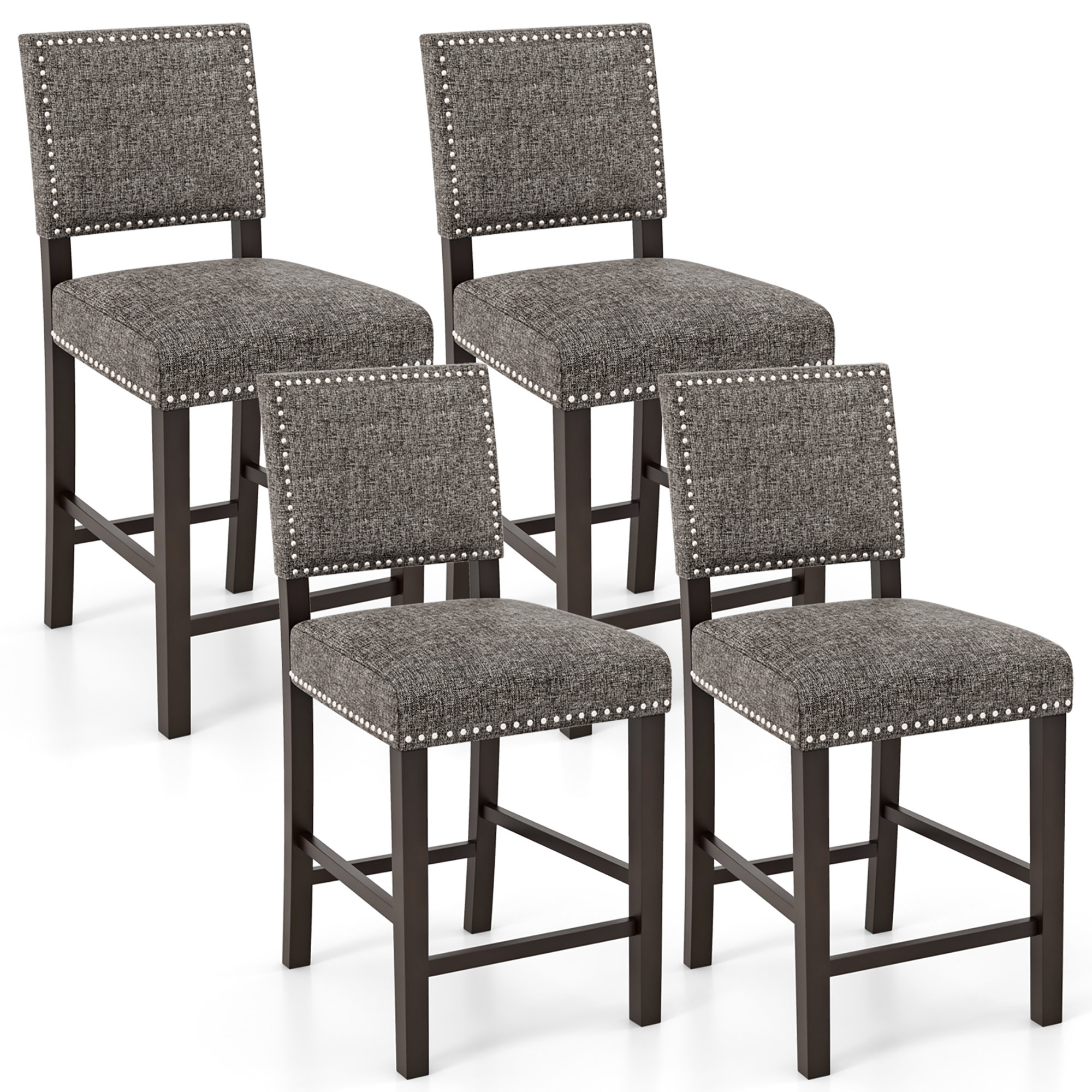 Lark Manor™ Upholstered Bar Stool Set Of 4 W/ Solid Rubber Wood Legs ...
