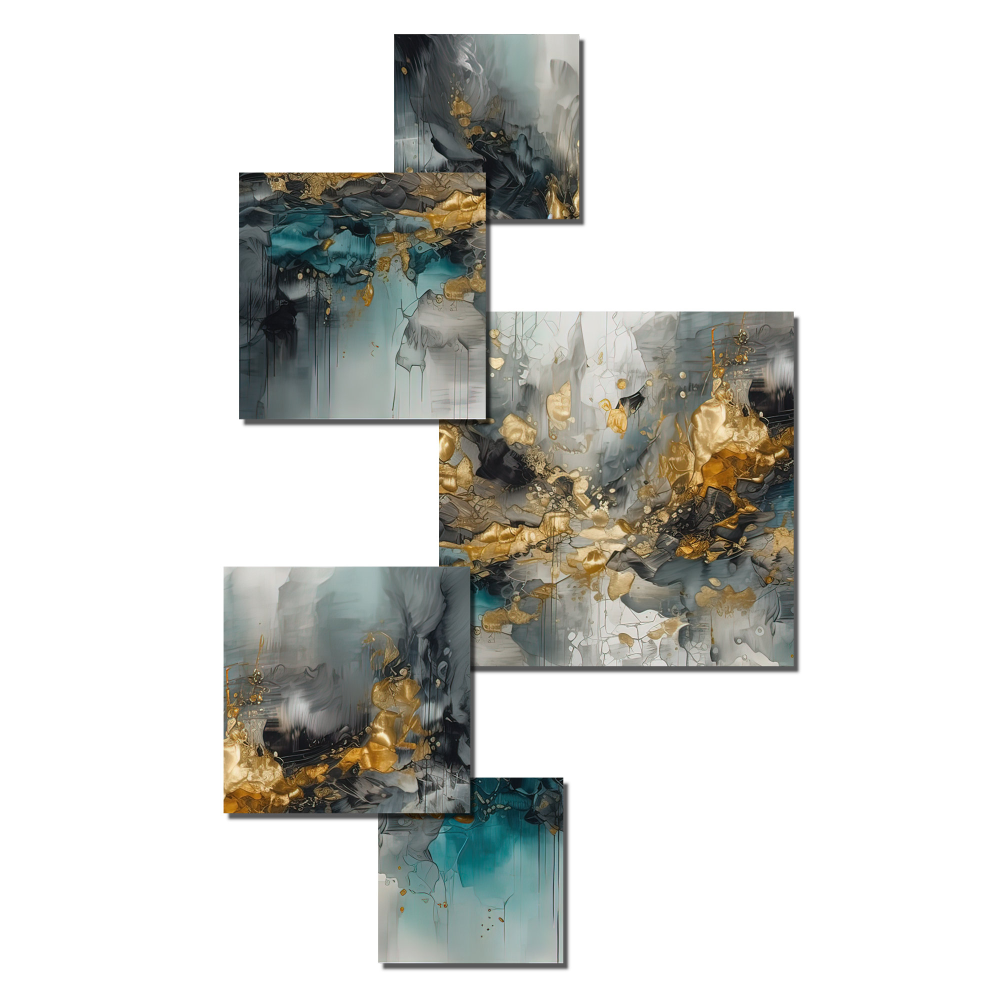 Orren Ellis Gray Gold Modern Abstract Contemporary I 5 Pieces | Wayfair