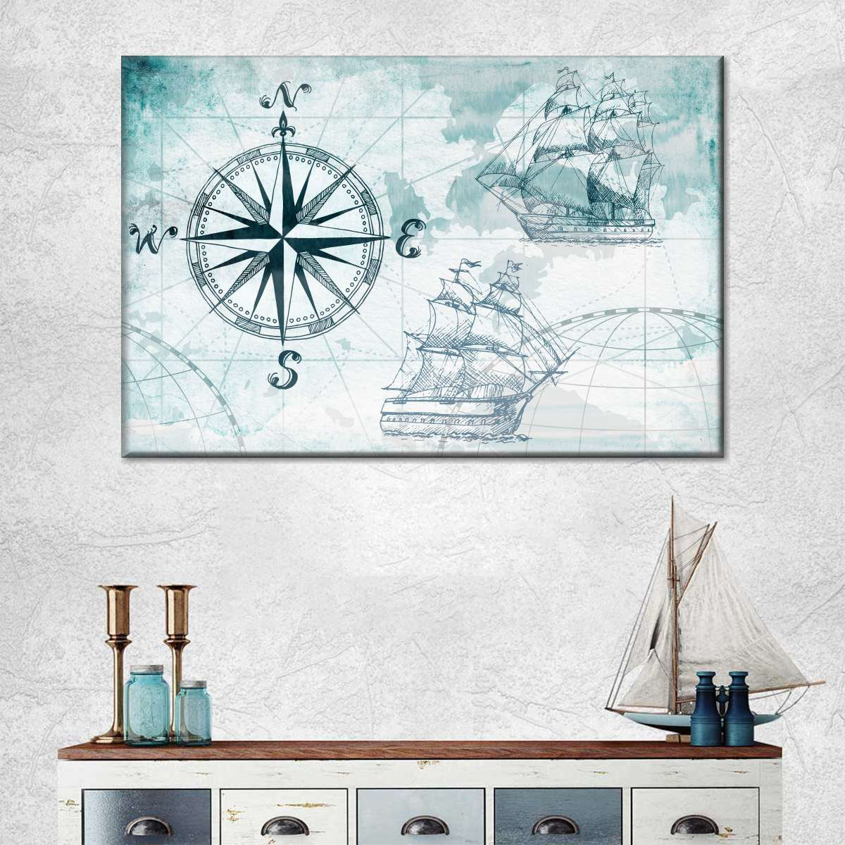 Breakwater Bay Ocean Compass Canvas Print On Canvas Print | Wayfair