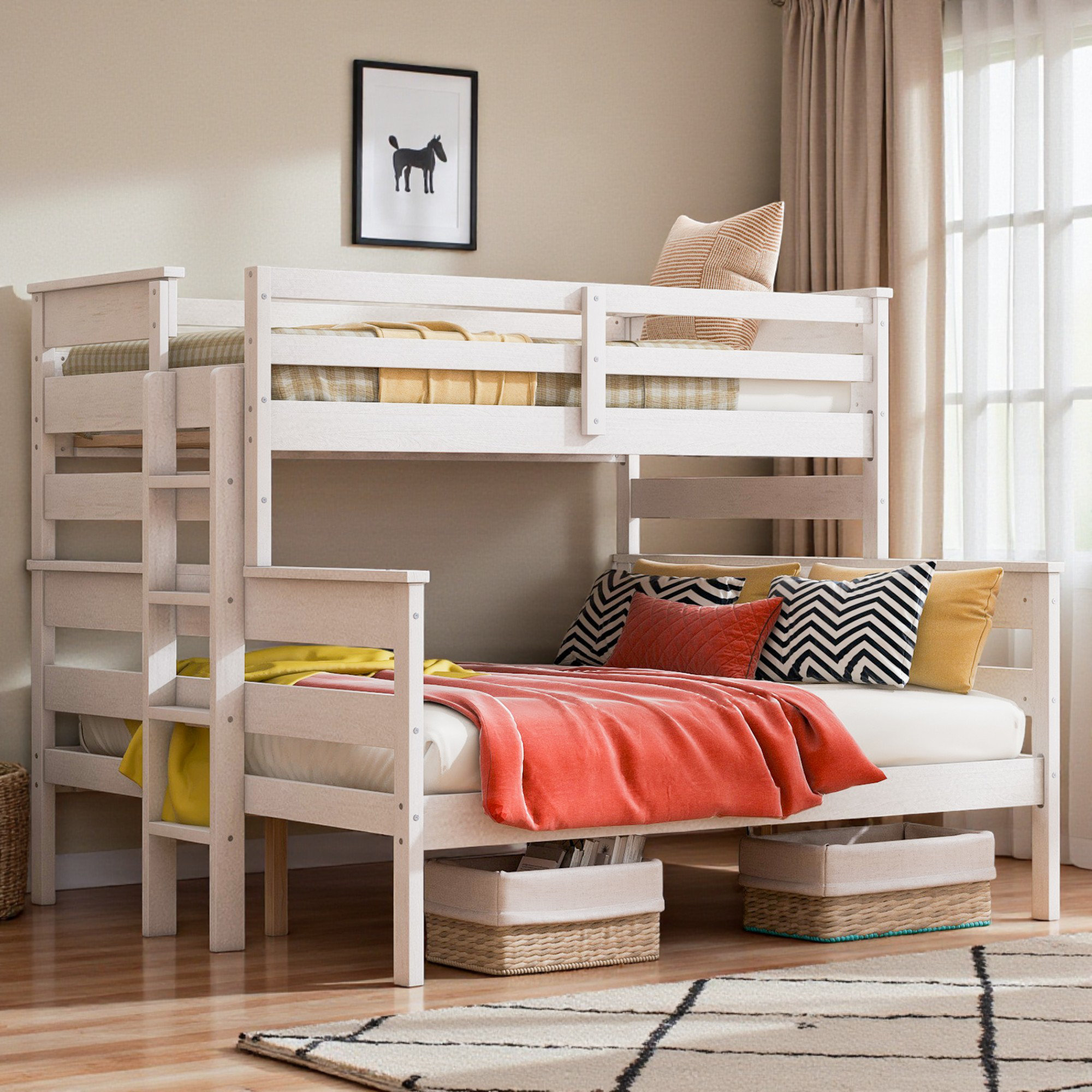 Harriet Bee Wood Bunk Bed with Ladder, & Reviews | Wayfair