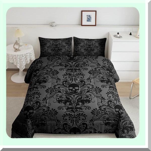East Urban Home Victorian Gothic Baroque Bedding Set - Black Damask ...