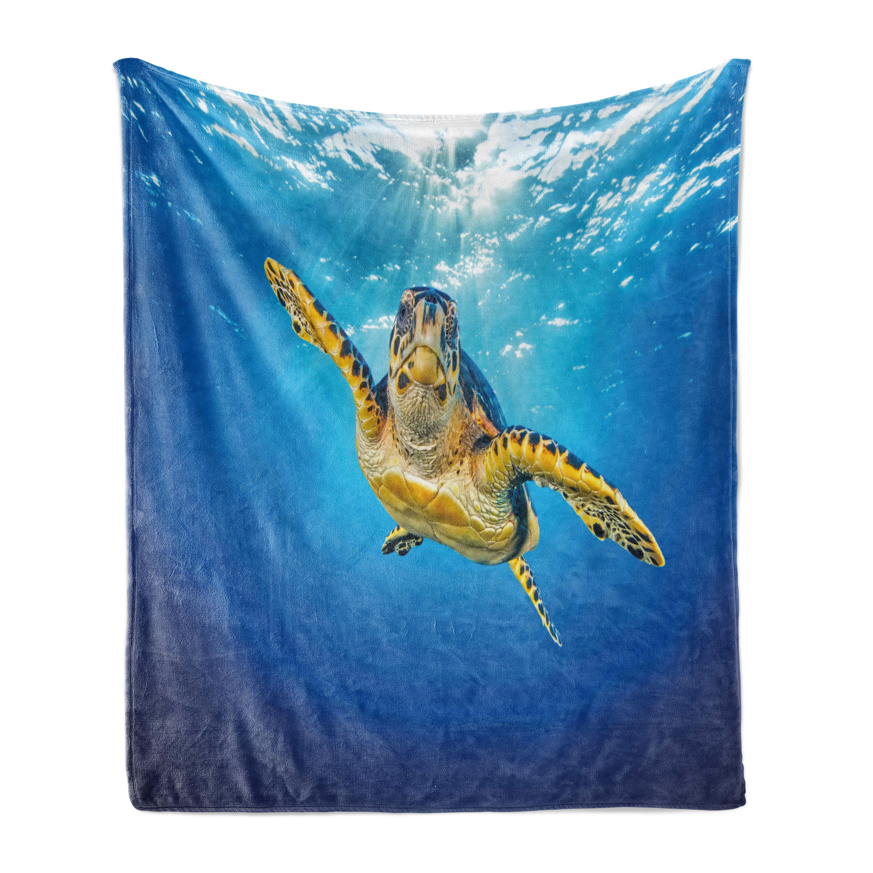 Ambesonne Turtle Fleece Throw Blanket Blue Waters Swimming Blue Yellow ...