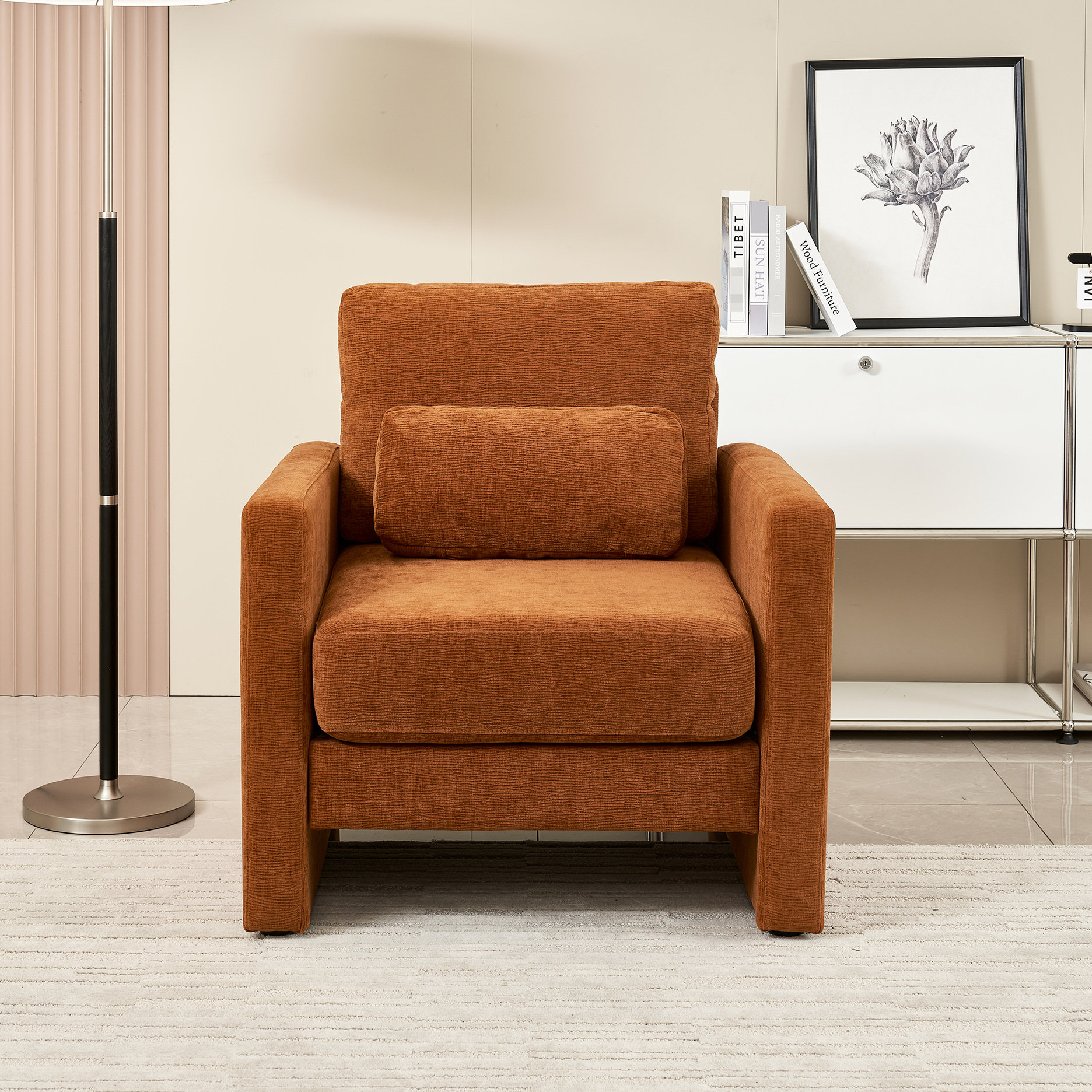 Latitude Run® Modern Chenille Chair - Solid Wood Frame Support Thick ...