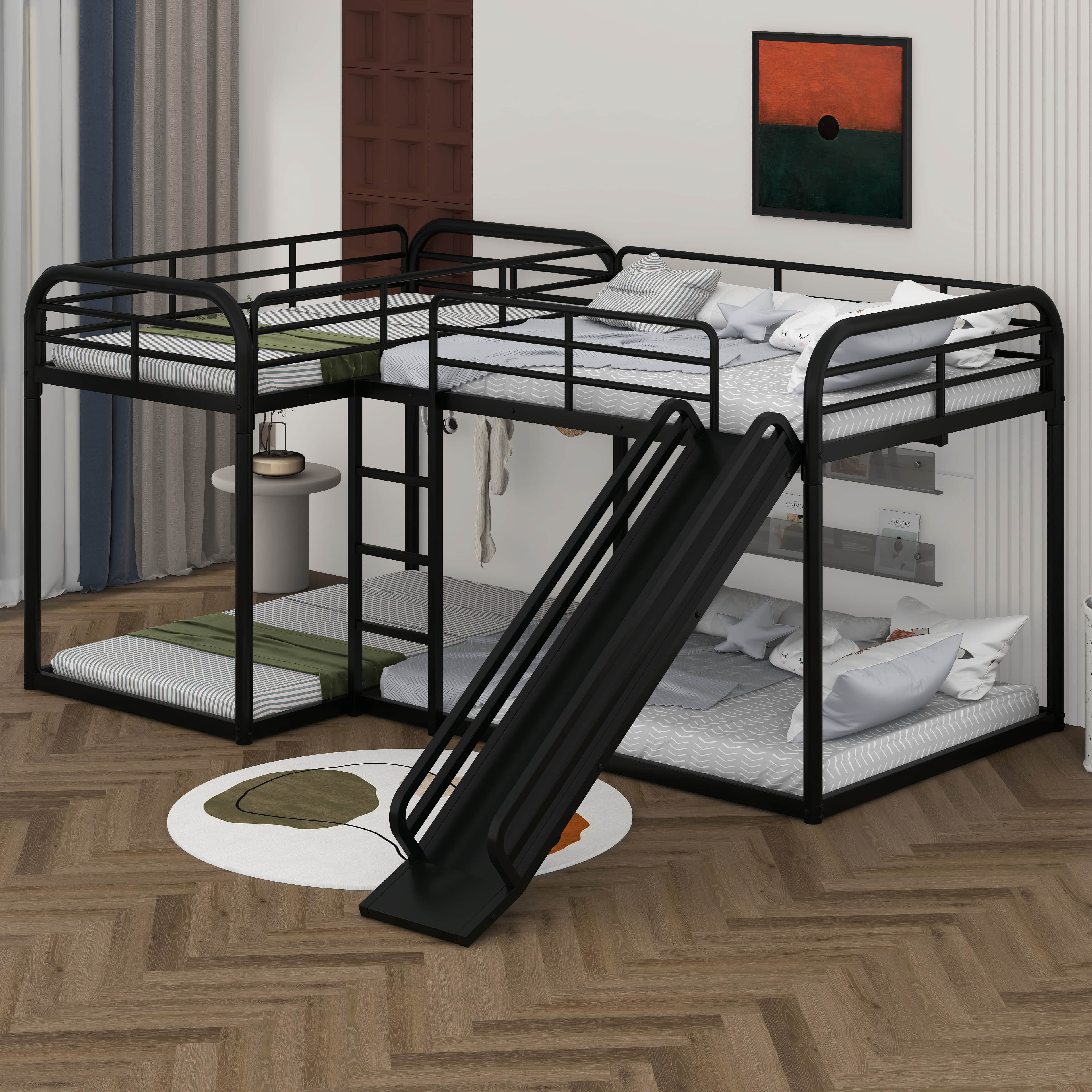 Latitude Run® Full And Twin Size Bed Frame, L-Shaped Full Over Full And ...