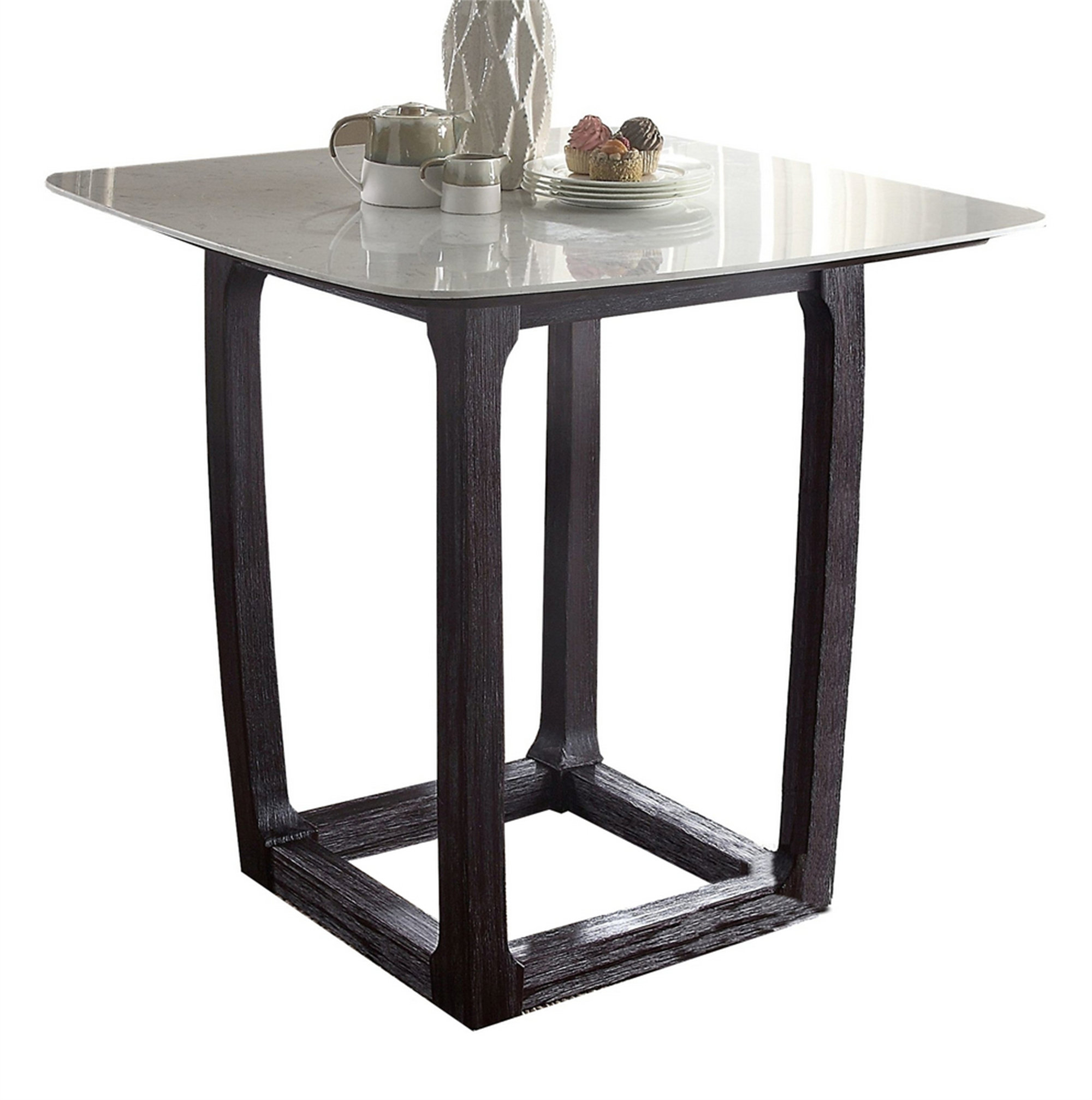 Ivy Bronx Talis Counter Height Table, Marble & Weathered Espresso 72935 ...