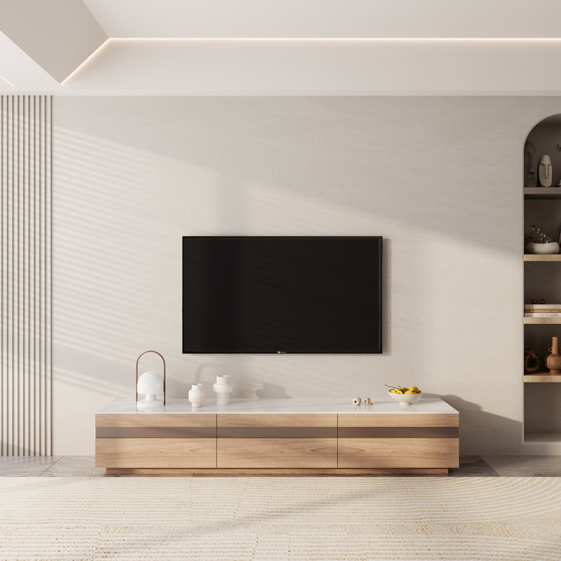 Hokku Designs Maneeta Modern Light Wood TV Stands, Stone Table-top ...