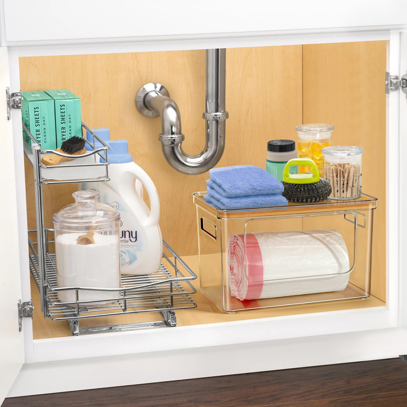 Gracie Oaks Stackable Storage With Bamboo Top For Laundry Room ...