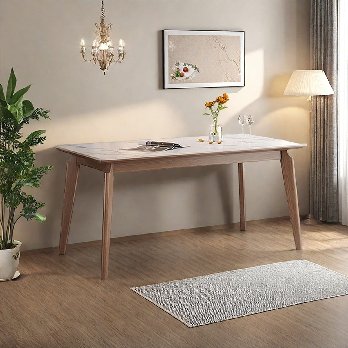 Brayden Studio® Rectangular Nordic-style ash slate dining table | Wayfair