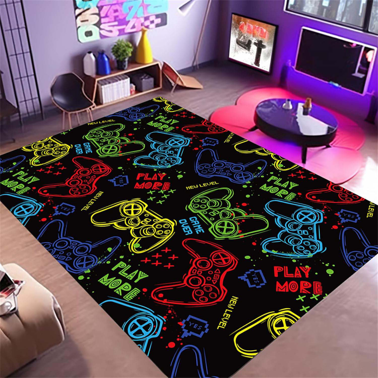 Dakota Fields Gaming Rug For Game Room,3'X5' Non Slip Cool Colourful ...