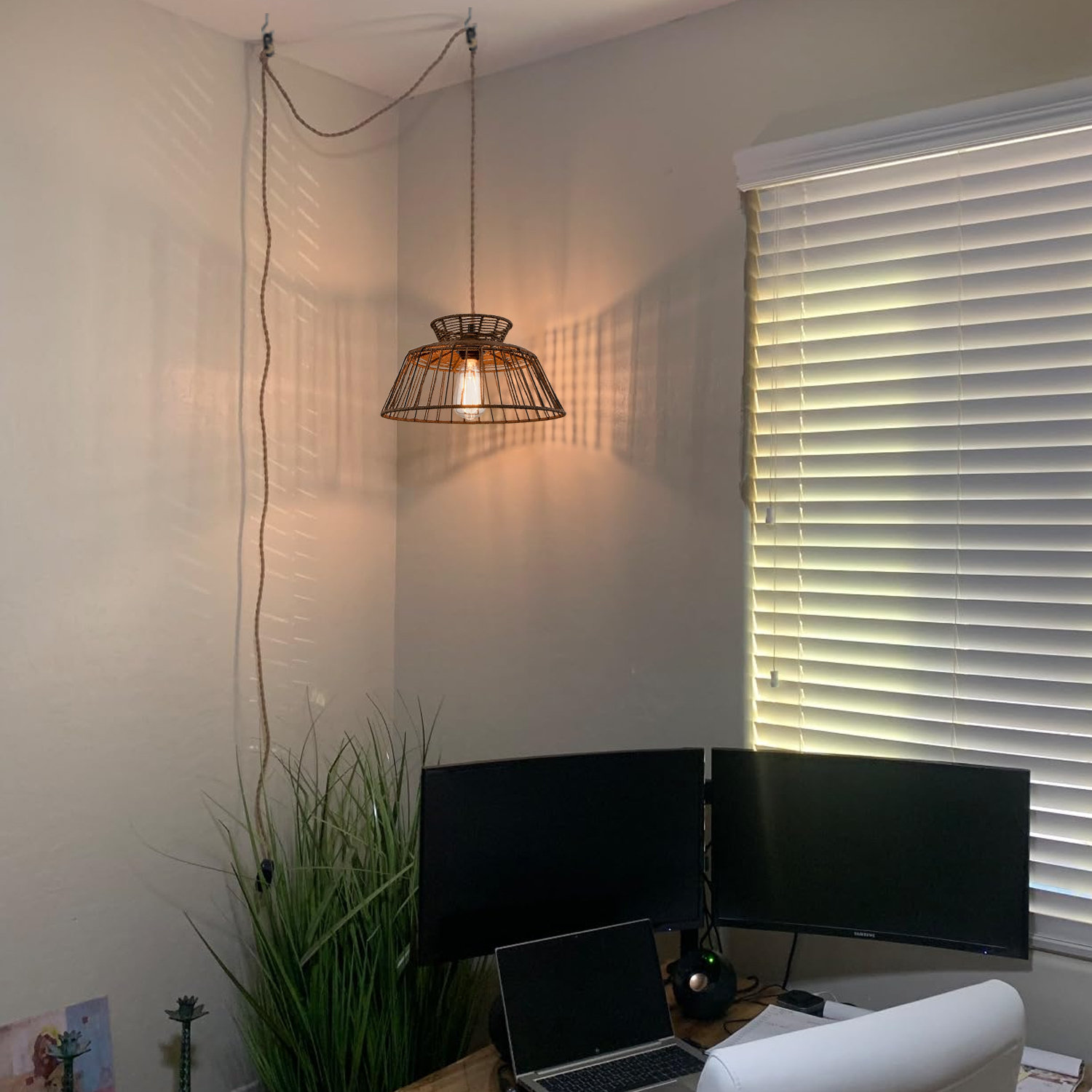 Bay Isle Home™ Plug in Pendant Light Fixture Rattan Hanging Lights with ...