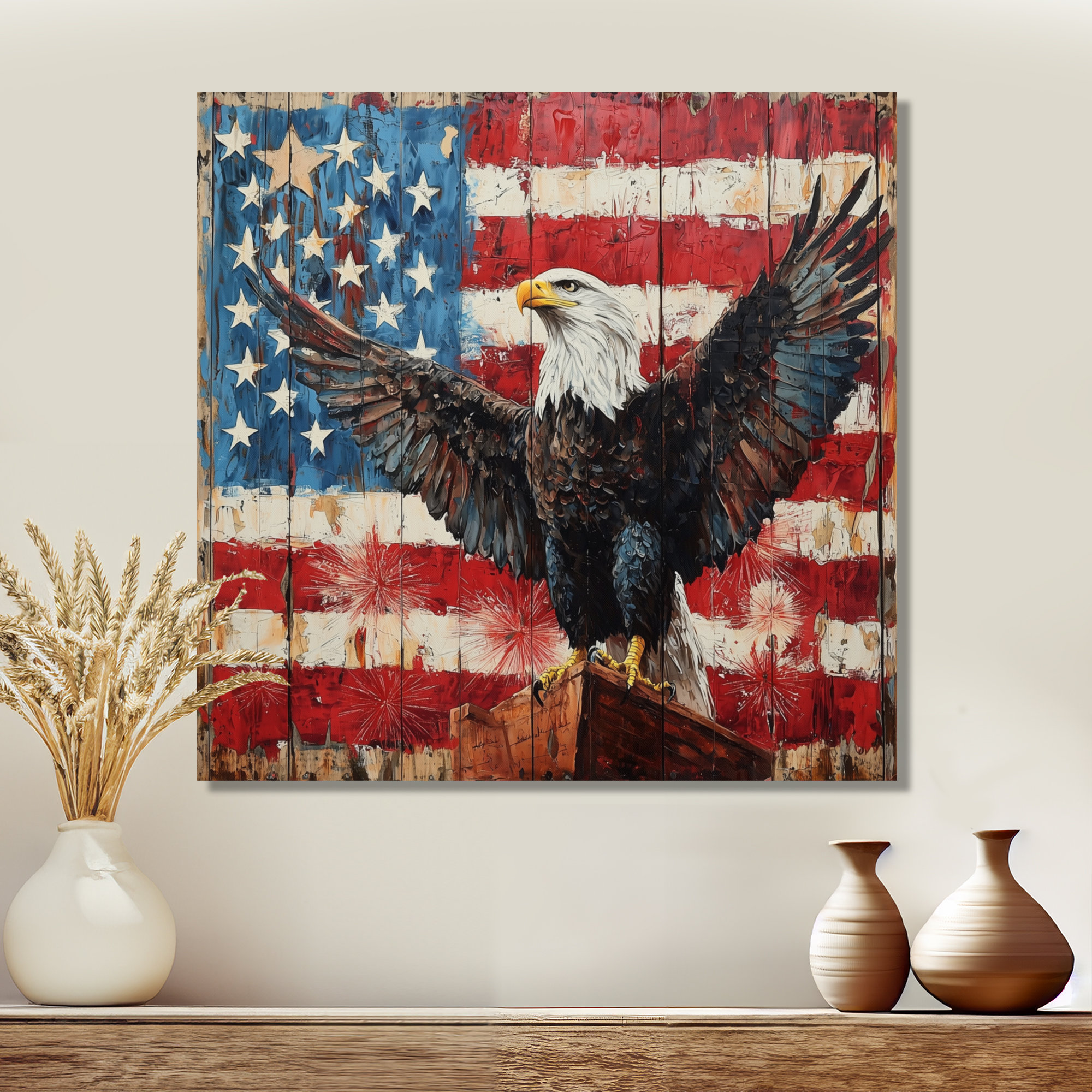 Millwood Pines Patriotism Eagle And Usa Flag Scenery III - eagle Canvas ...