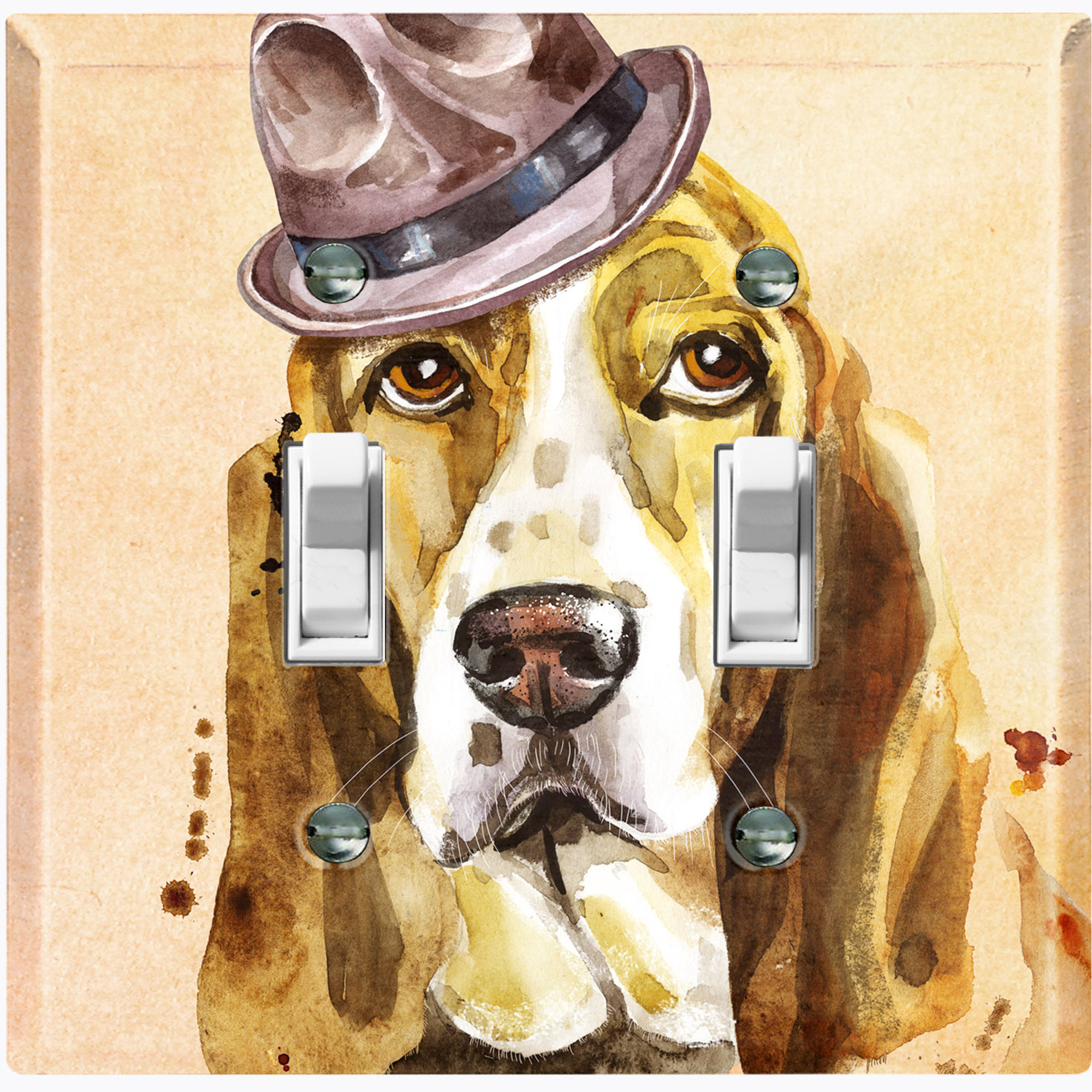 WorldAcc Cute Beagle Dog Fancy Fedora Hat 2-Gang Toggle Light Switch ...