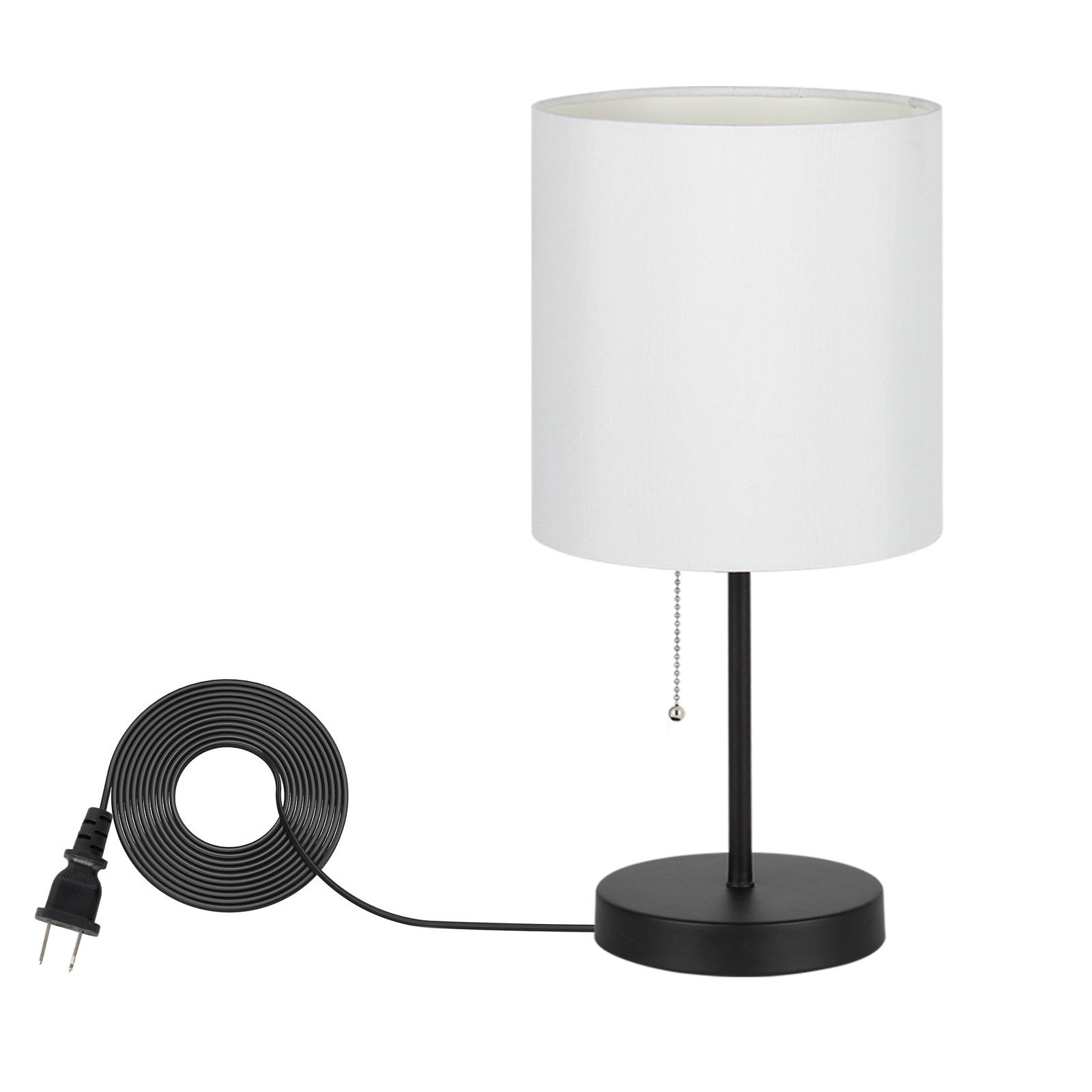 CELLPAK Modern Bedside Desk Lamp Pull Chain with white fabric shade for ...