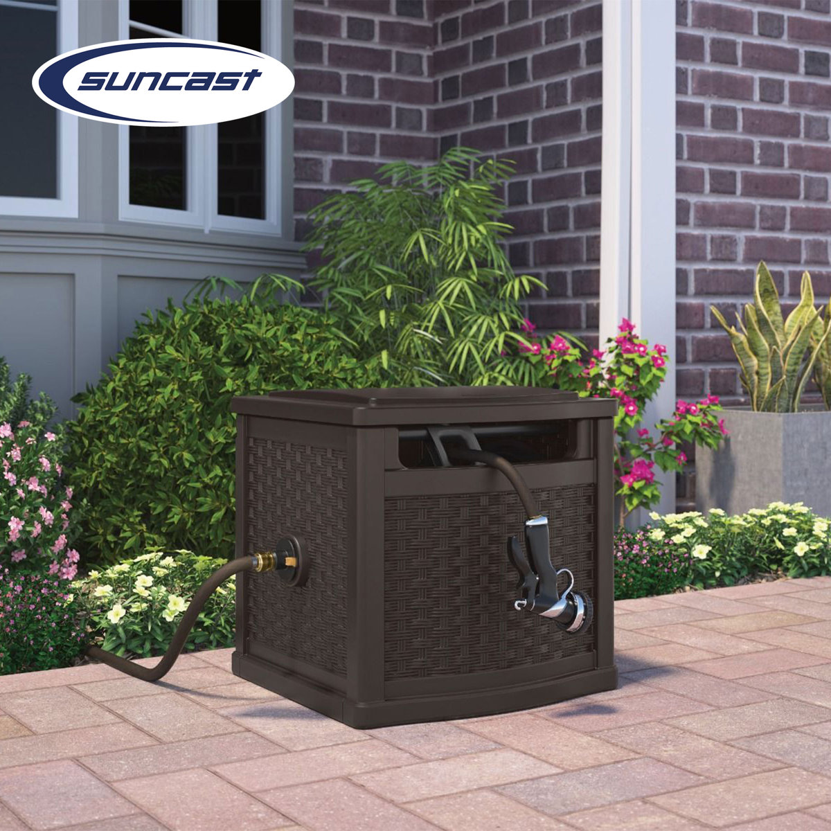 Suncast 150 Foot Slide Trak Outdoor Garden Water Hose Hideaway for ...