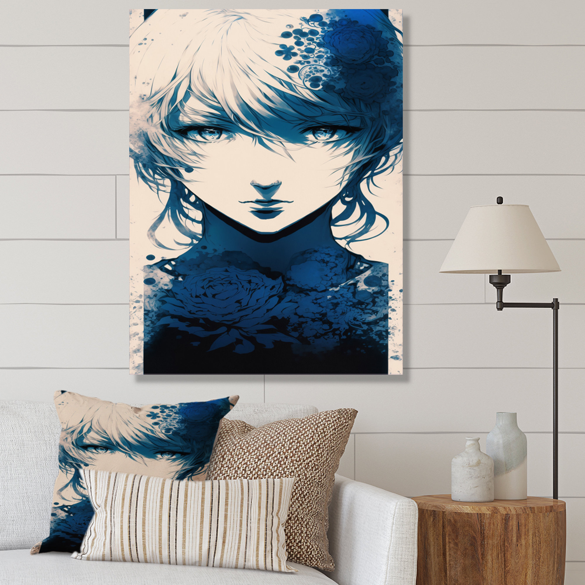 Mercer41 Anime Portrait Young Woman Magical Blue Eyes I - Man Wall Art ...