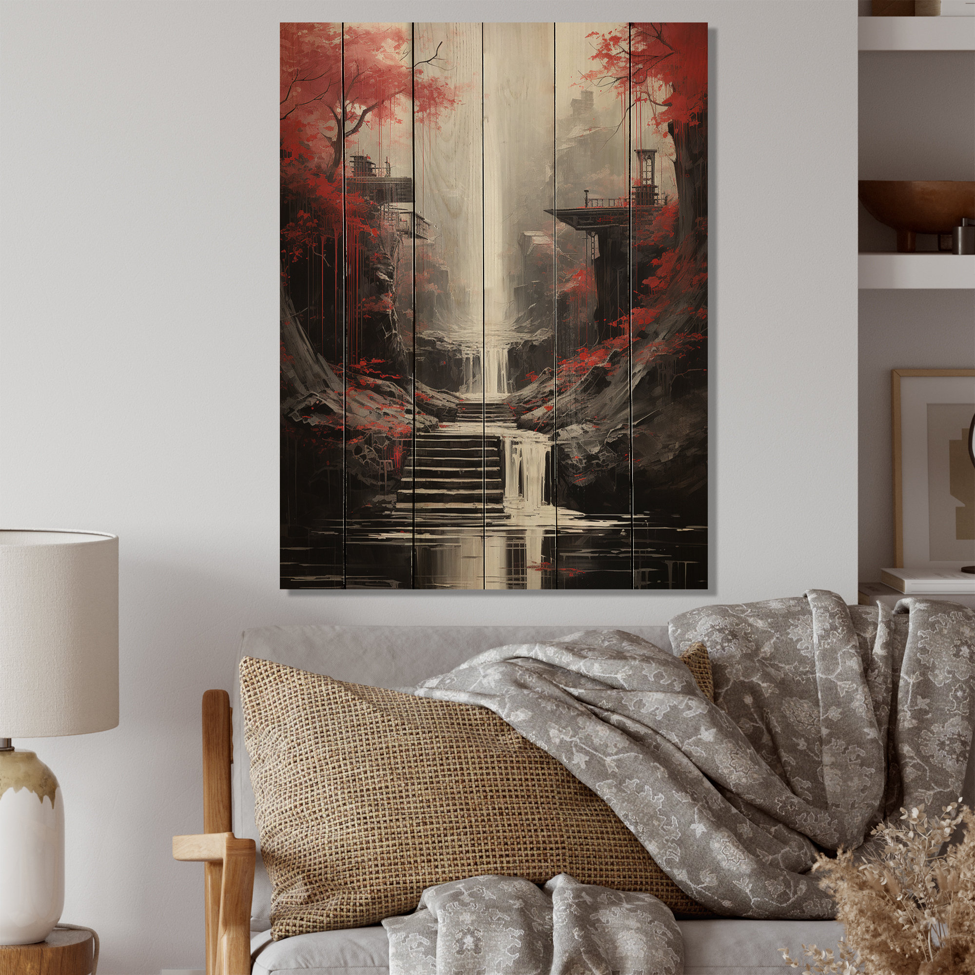 Red Barrel Studio Cassendra Red Tree Endless Waterfall Journey On Wood ...