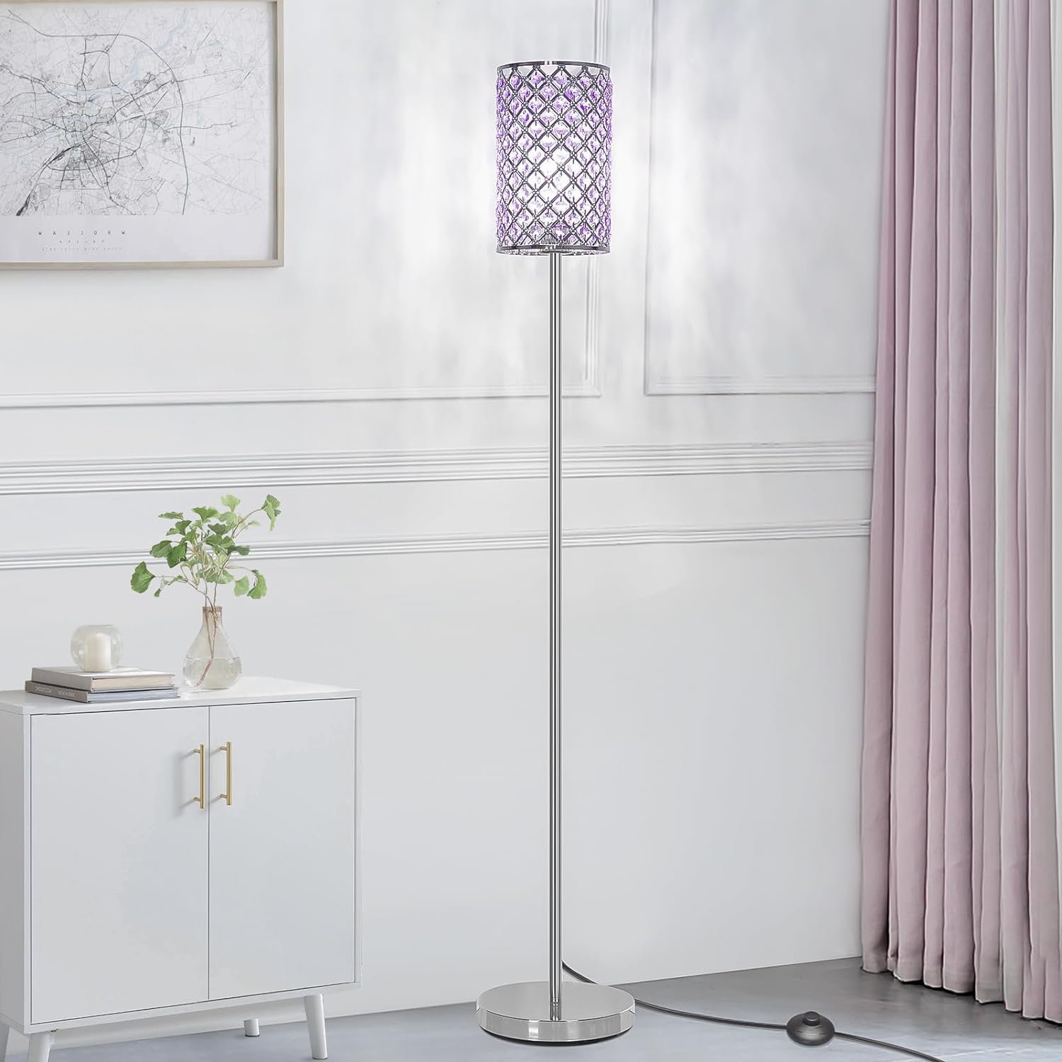 Mercer41 Floor Lamp, Crystal Floor Lamp With Decorative Shade, Standing ...