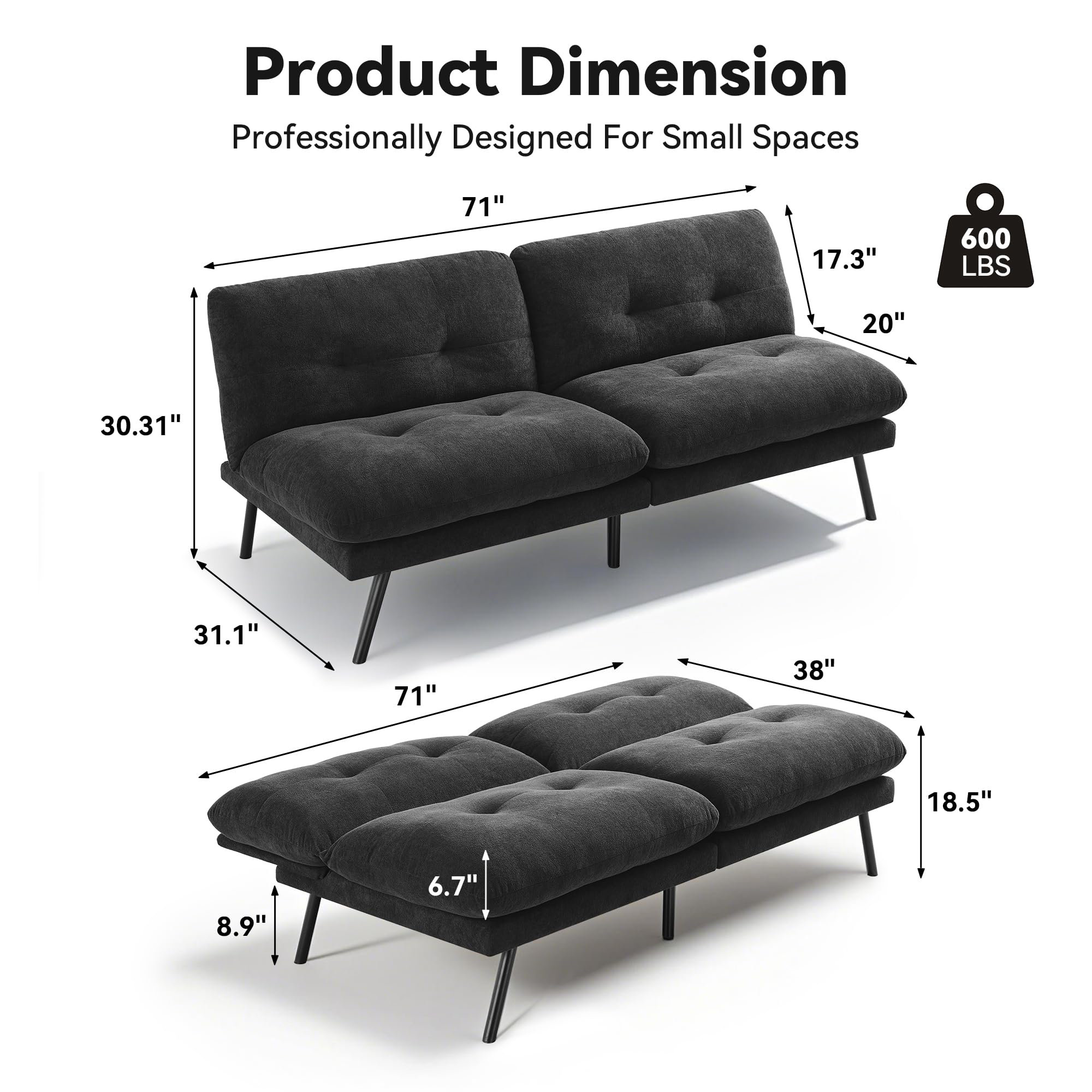 George Oliver The Small Adjustable Backrest Sofa Is Suitable For The ...