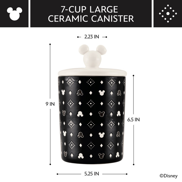 Disney Home Monochrome Large Ceramic Canister with Lid, 7 Cup, Black ...