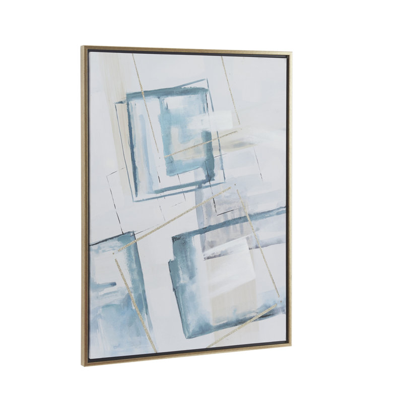 Orren Ellis Canvas Geometric White Framed Wall Art with Gold Frame ...