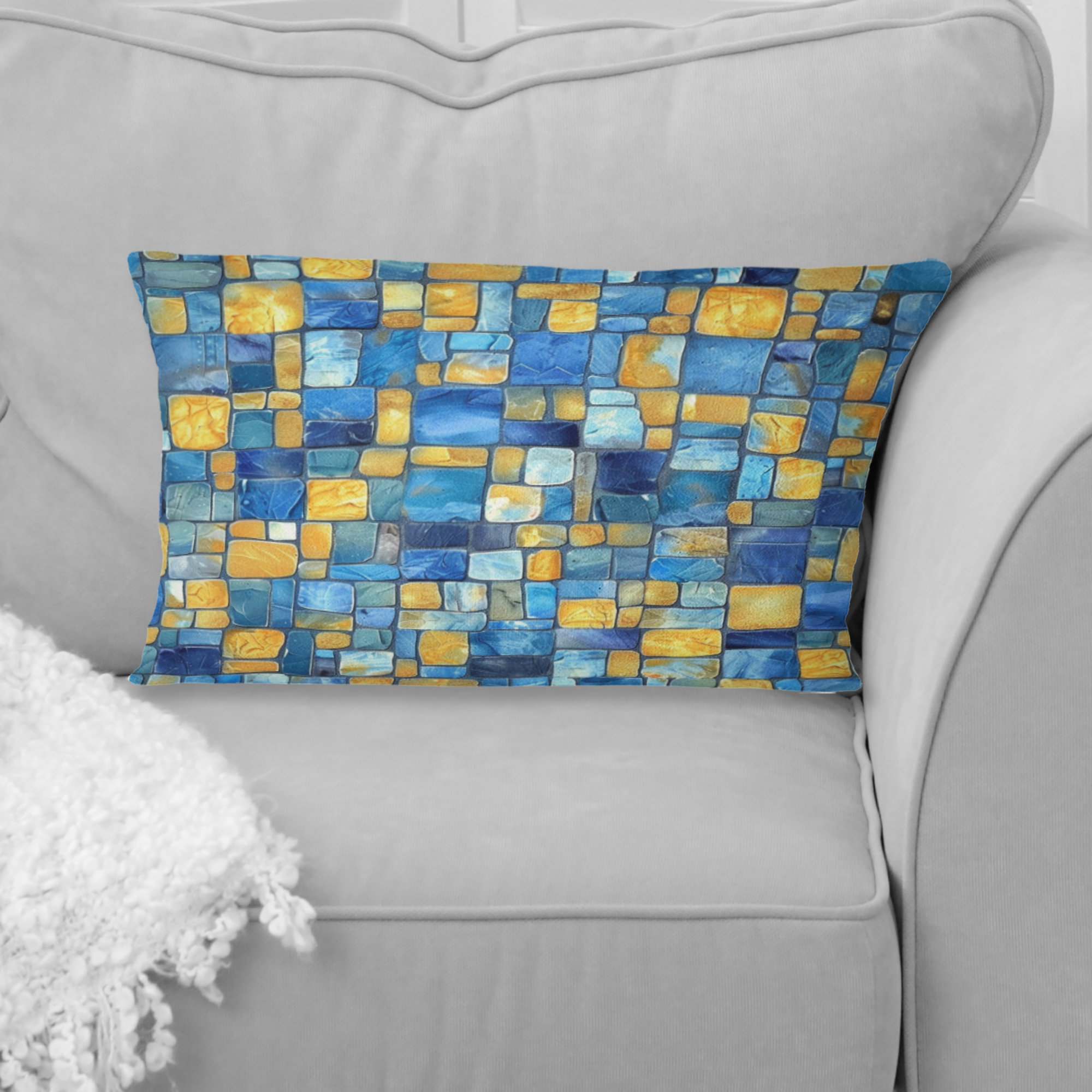 Design Art Blue Yellow Mosiac Tiles II - Modern Lumbar Pillow | Wayfair