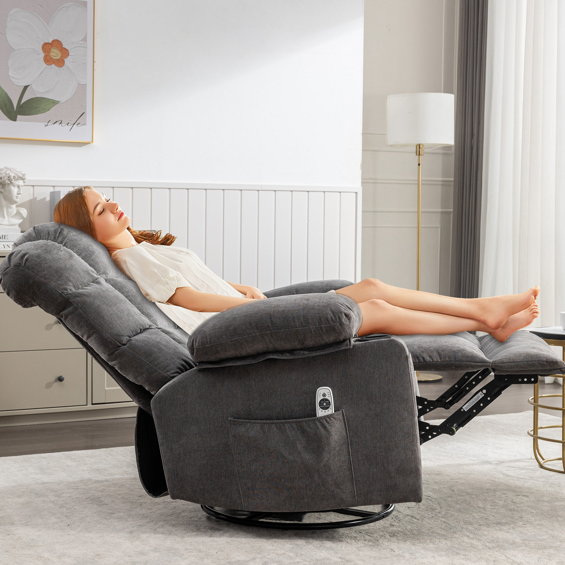 Ebern Designs Massage Rocker Recliner Chair Rocking Chairs with 2 Cup ...