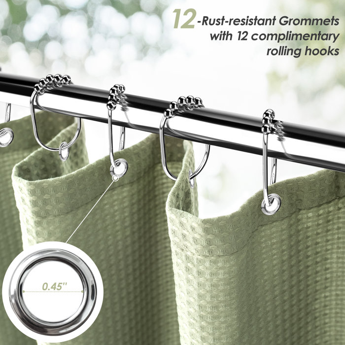 Ebern Designs Sulmy Solid Color Shower Curtain with 12 Stainless Steel ...