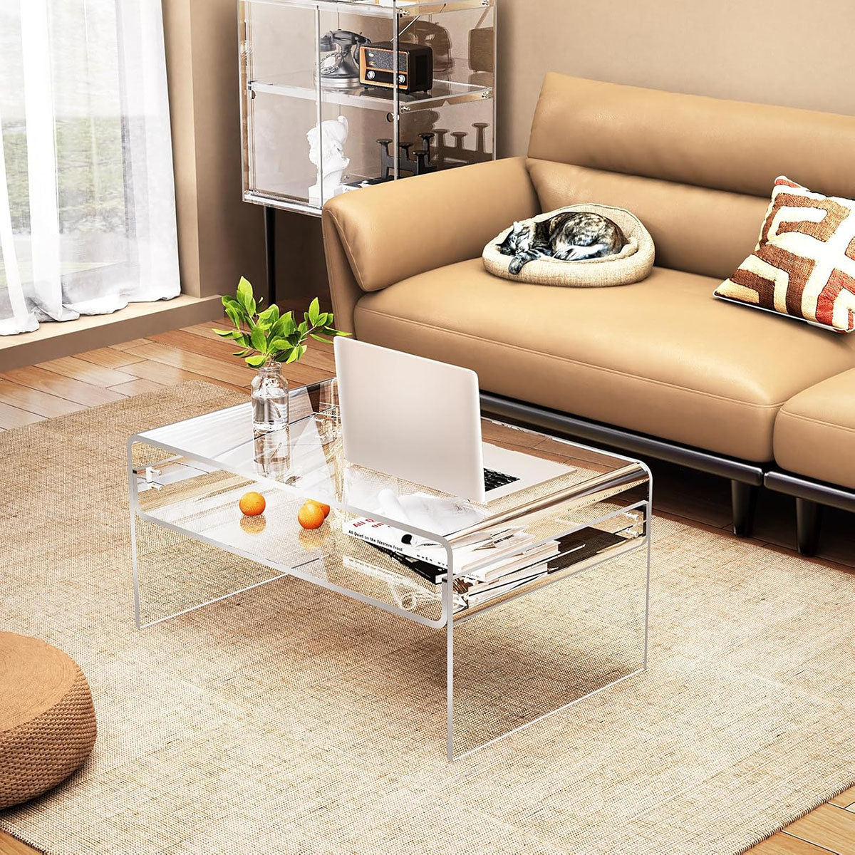 ABESNA Table basse en acrylique pour salon Lucite Table rectangulaire ...