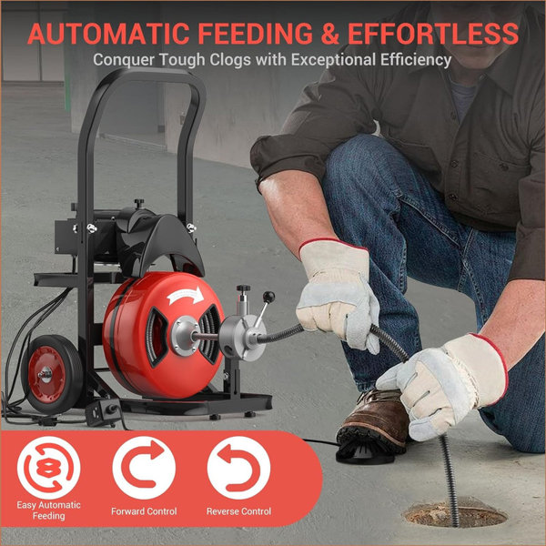 babevy Drain Cleaner Machine,Electric Snake For Plumbing,450W Sewer ...
