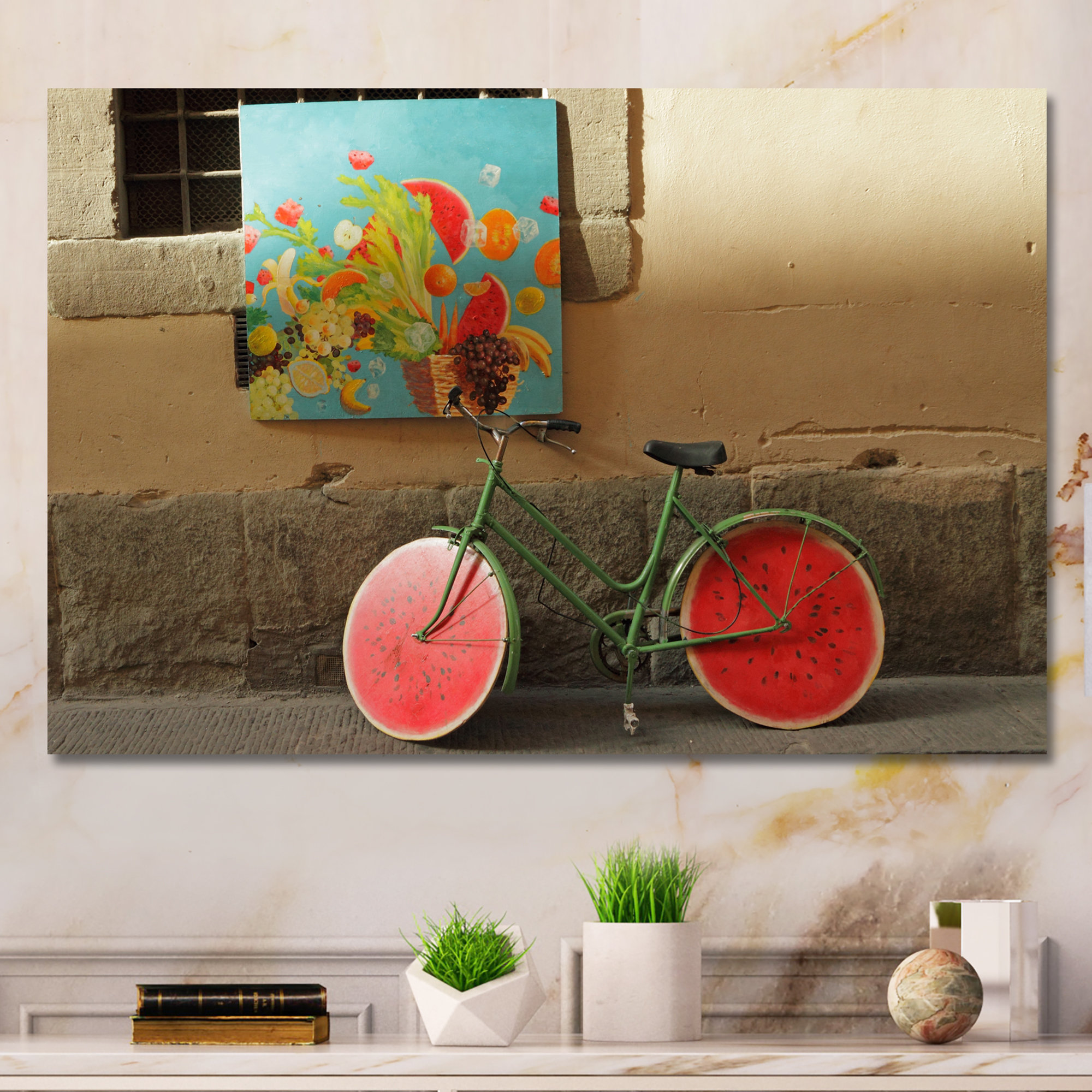 Bay Isle Home™ Retro Watermelon Bicycle - Floater Frame Print on Canvas ...