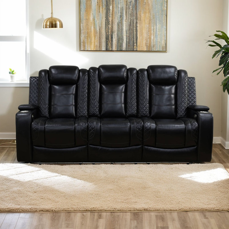 Latitude Run® 83.4" Breathing Leather Dual Power Living Room Reclining ...