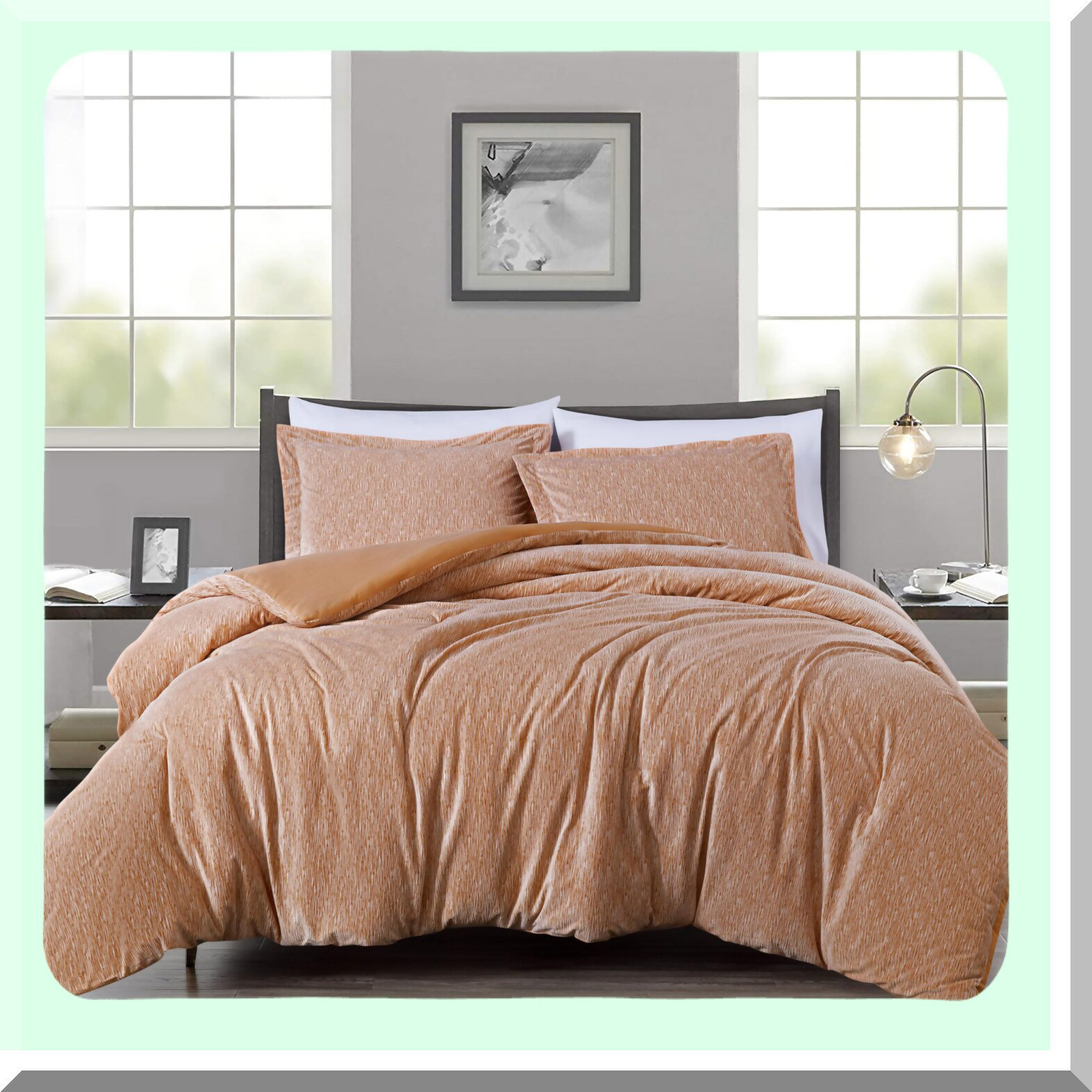 Everly Quinn Apricot Orange Velvet Comforter Set - 3-Piece Plush Bedding with Embossed Design ...
