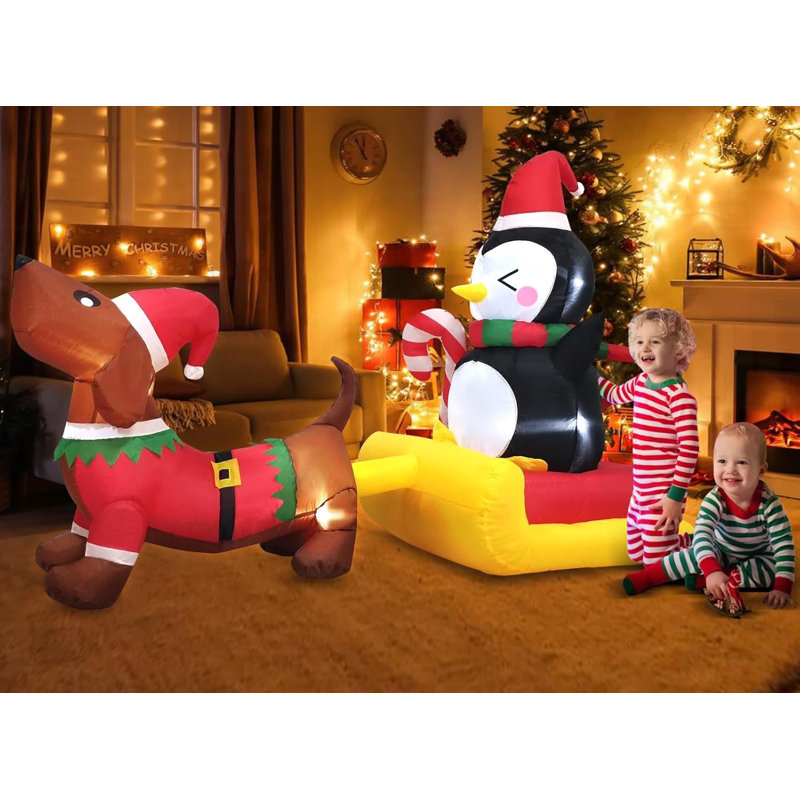 The Holiday Aisle® The 6 FT Long Christmas Inflatable Dog Sled with ...