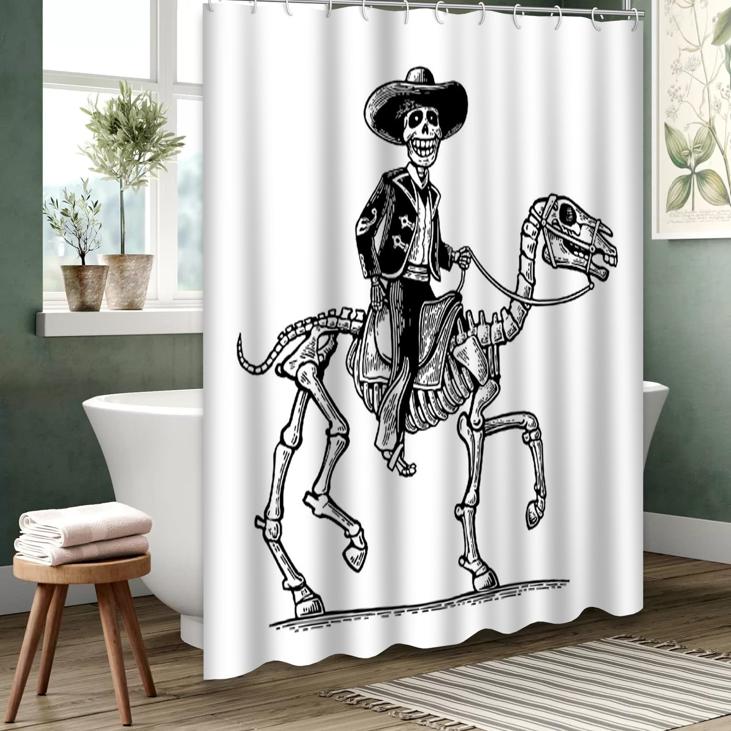 East Urban Home White Black Waterproof Shower Curtain,Rider Mexican Man ...
