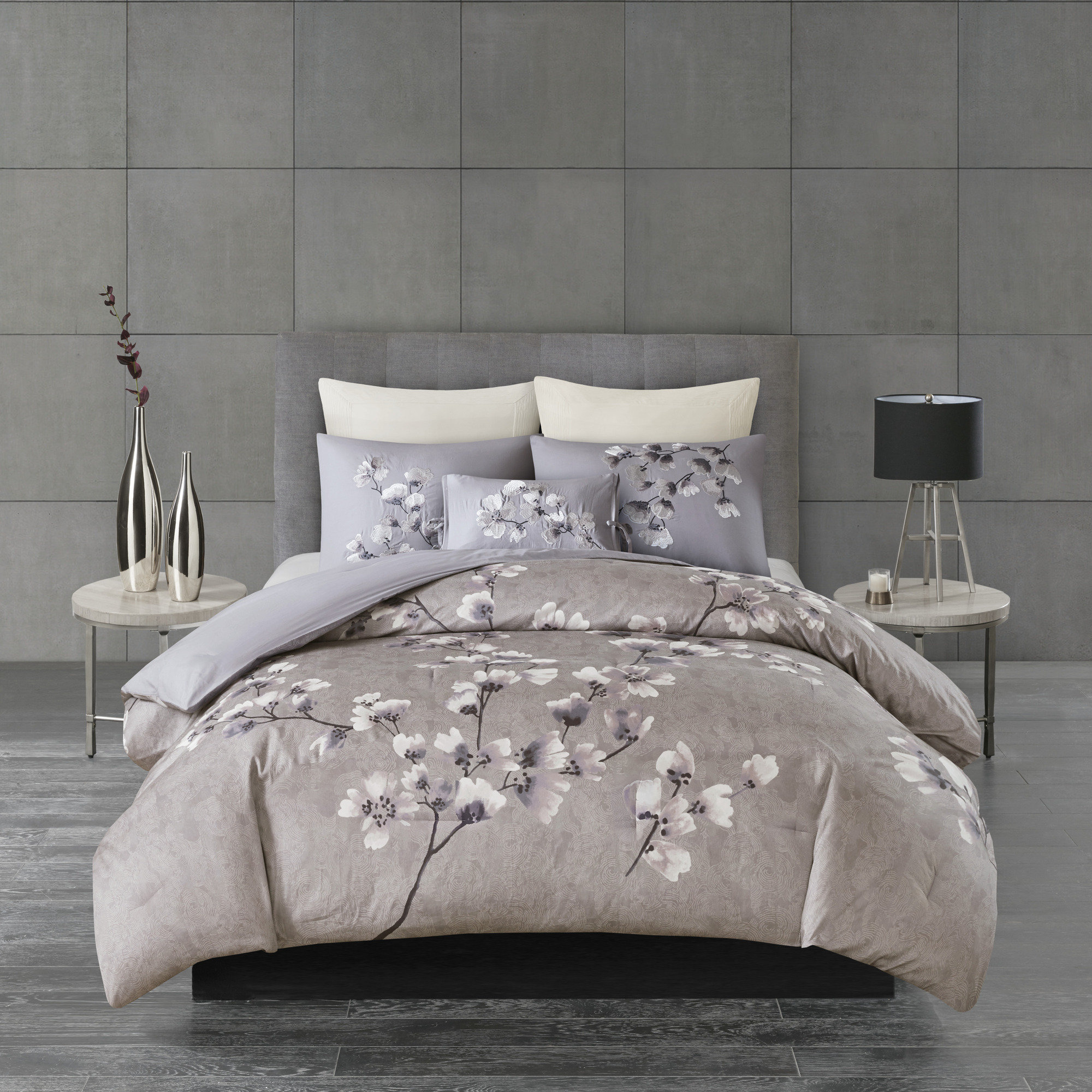 N Natori Sakura Blossom 3 Piece Cotton Sateen Printed Comforter Set ...